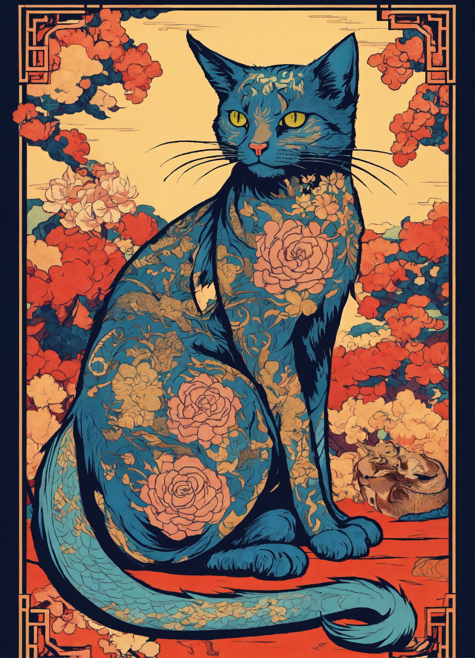 Lexica - There is a cat with a dragon tattoo on it, cat design, cat ...