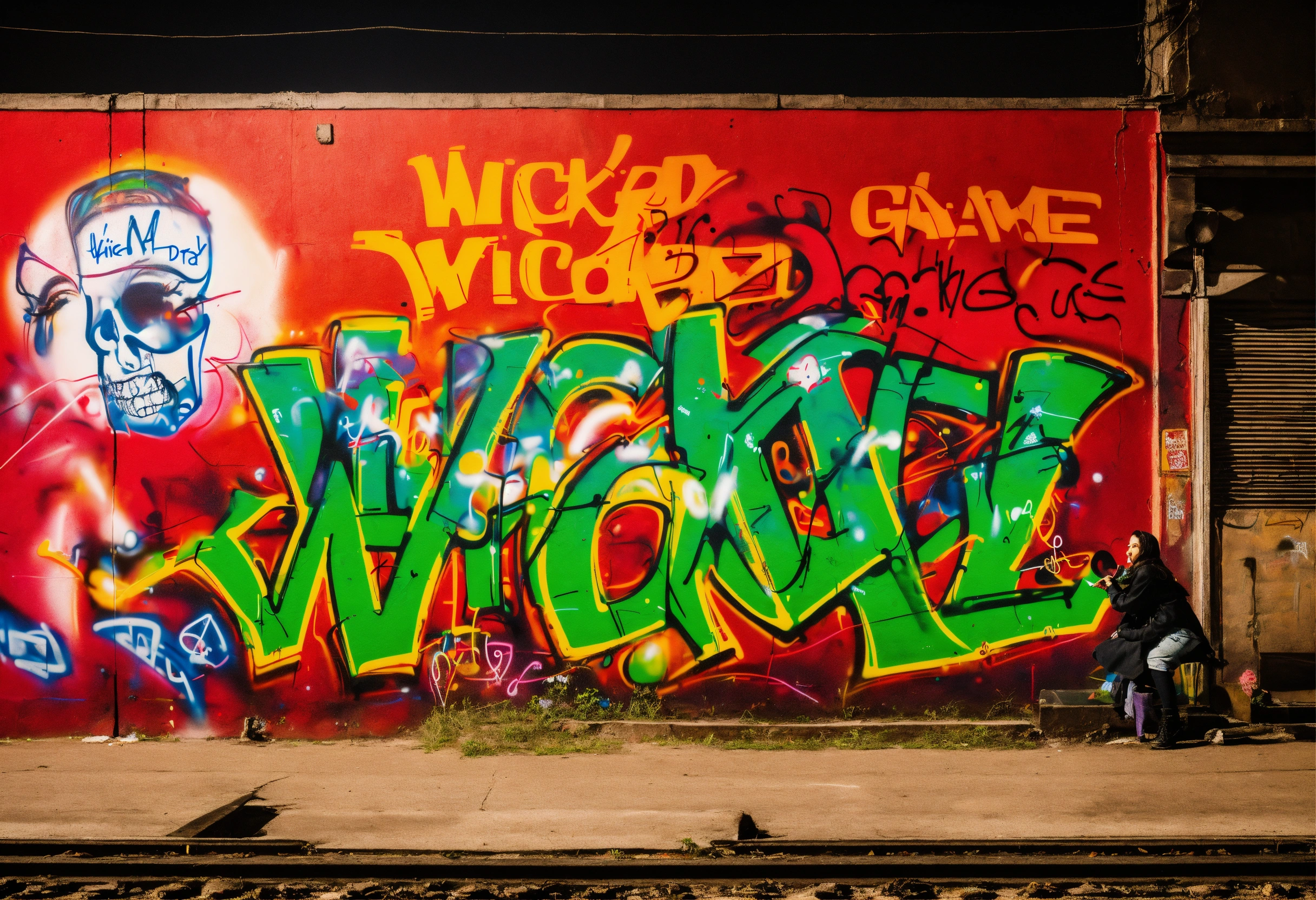 Lexica - A graffiti saying wicked game and a woman in front smoking