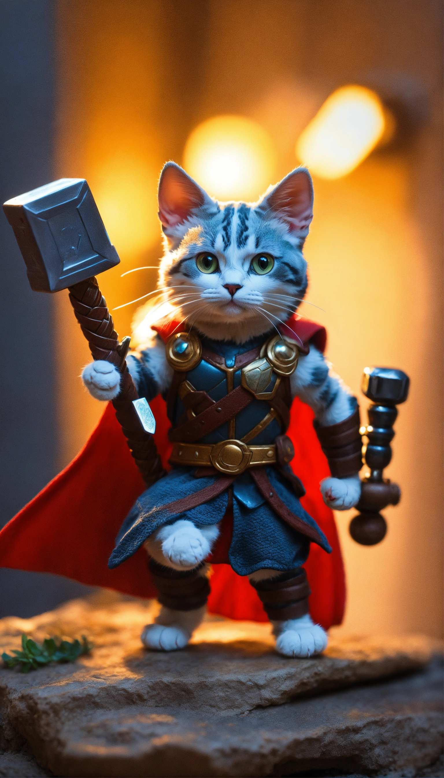 Lexica - Thor themed Cute cat, cat adventurer figure, product shot, oil ...