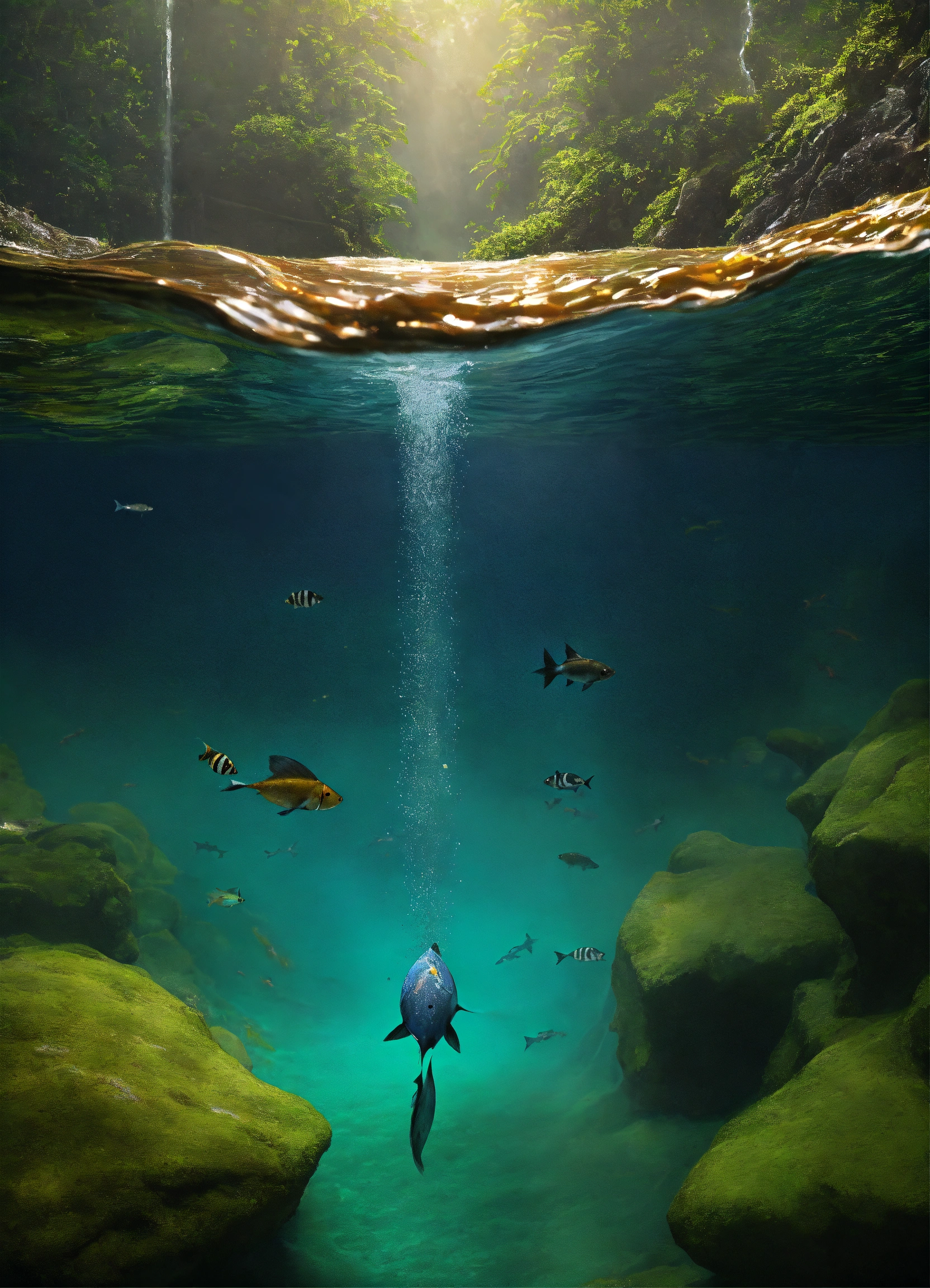 Lexica - The drop falls below the water surface, it morphs into a small ...