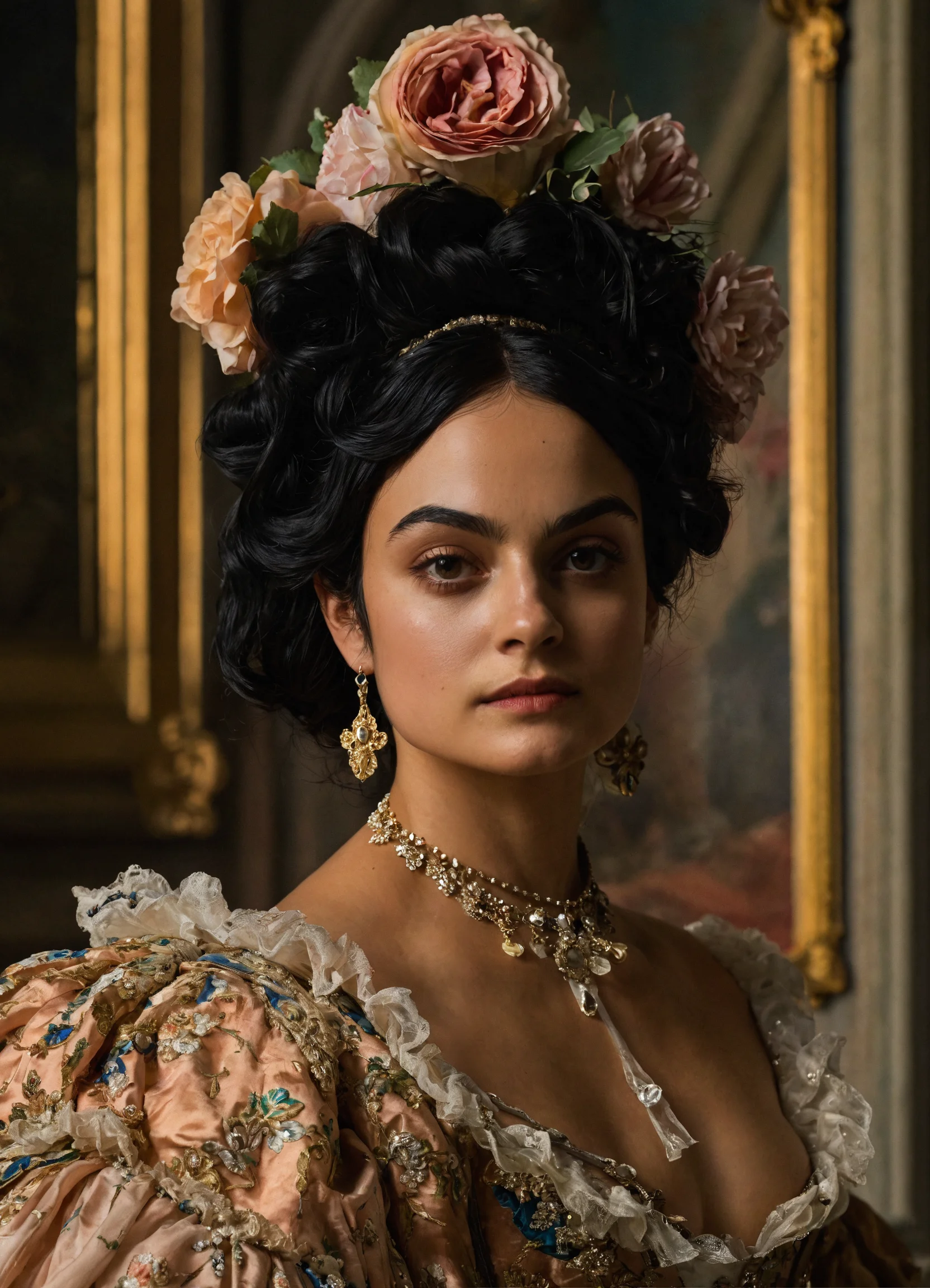 Lexica - "Camila Mendes as Rococo noblewoman", elaborate gown, huge ...