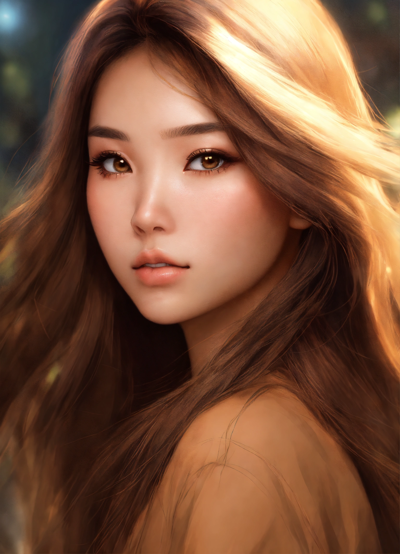 Lexica - Cute tan Asian female, long light brown/tan straight fluffy ...