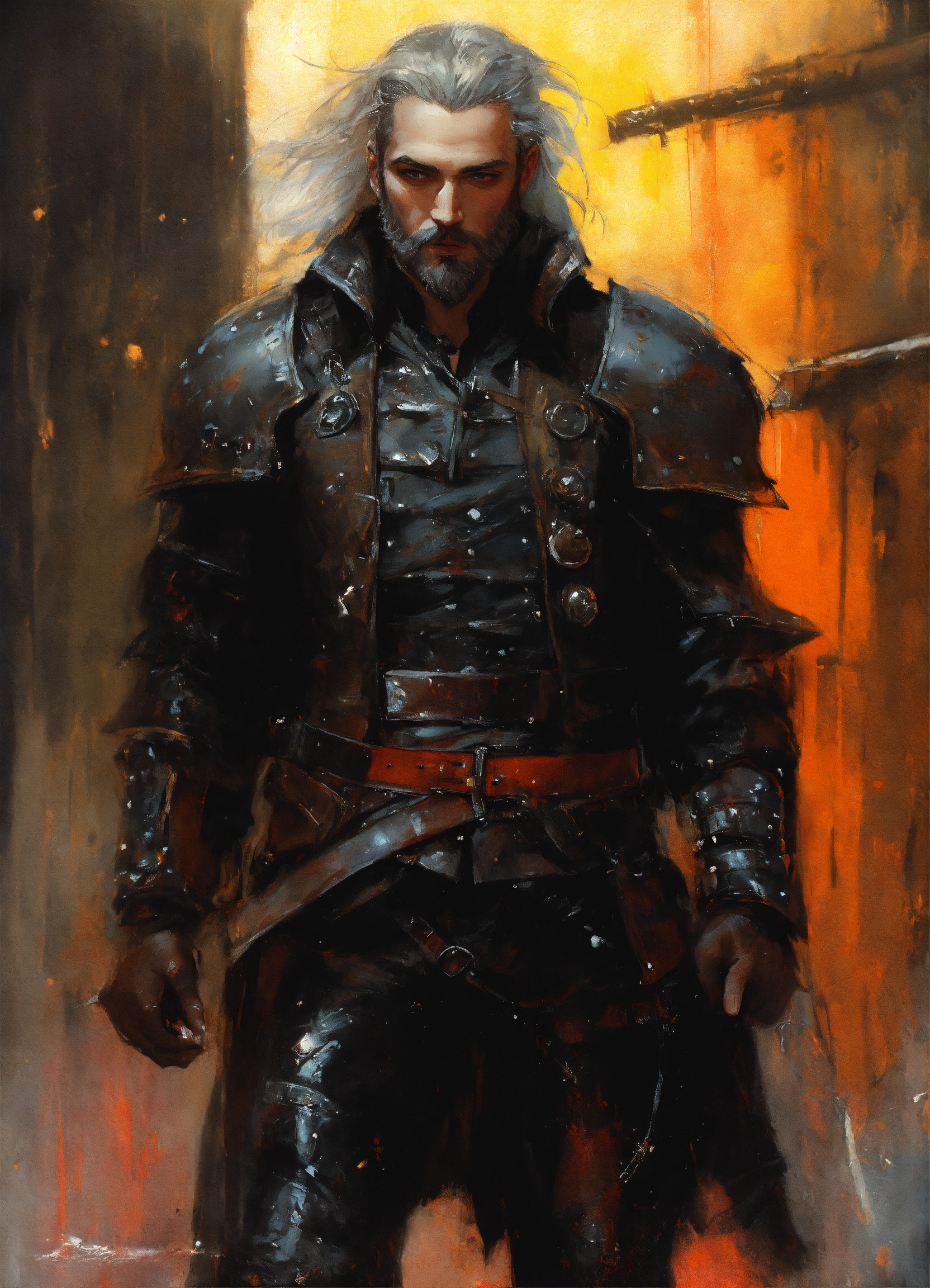 Lexica - Vampire wearing studded leather armor with salt and pepper ...