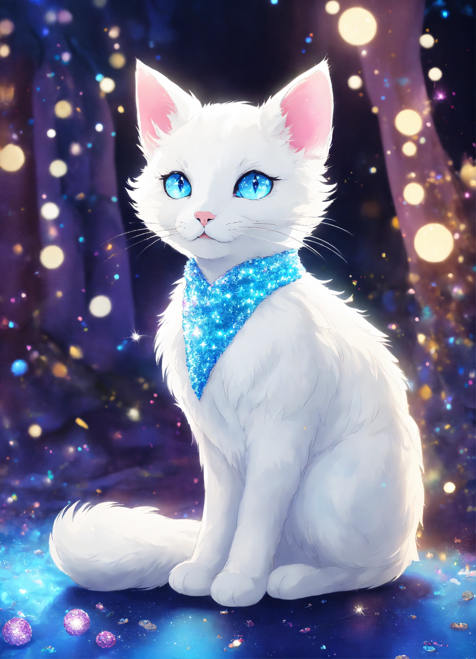Lexica - Cartoon character a white cat with a silver coat and sparkling ...