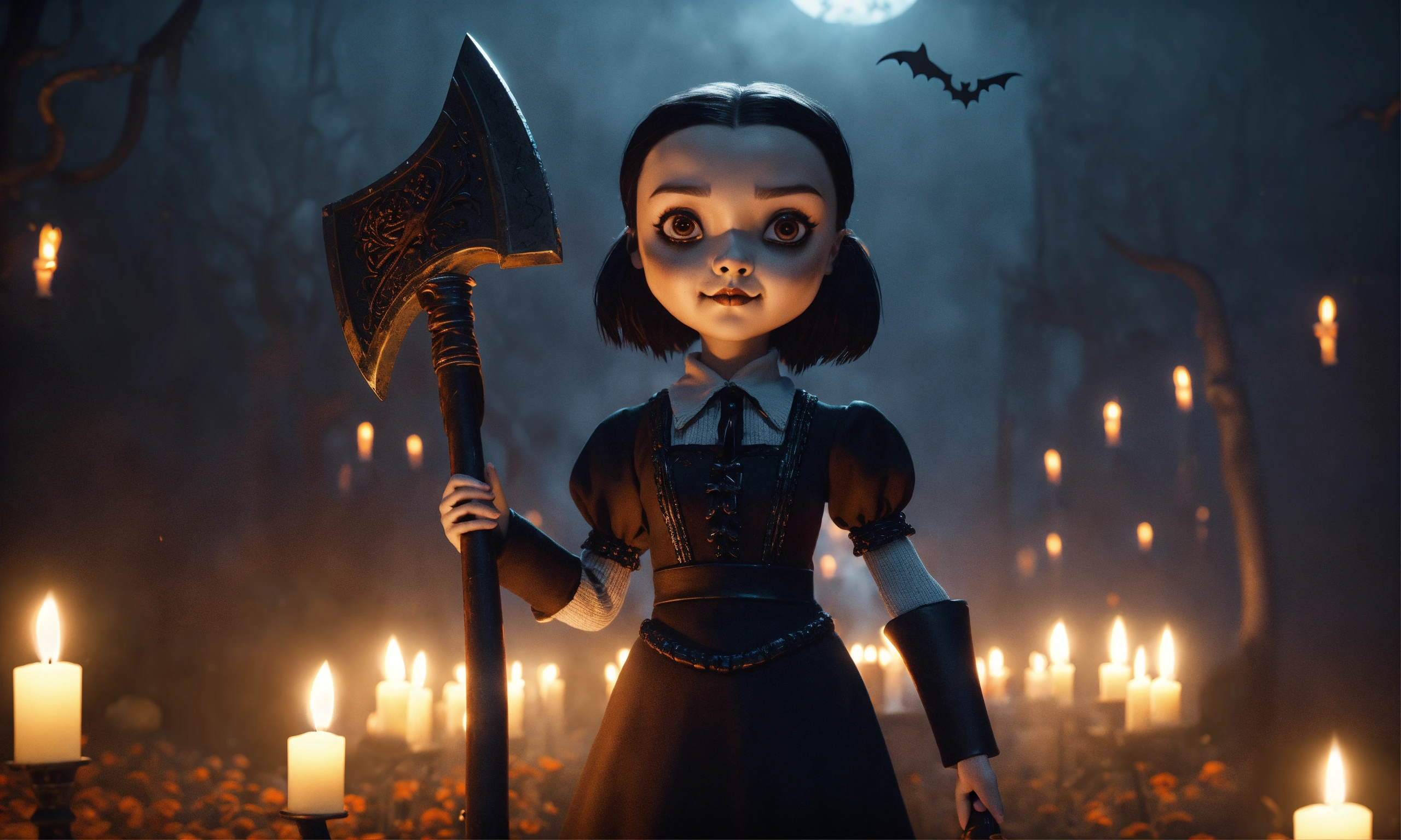Lexica - A very scary Wednesday Addams holding a large axe, Halloween ...
