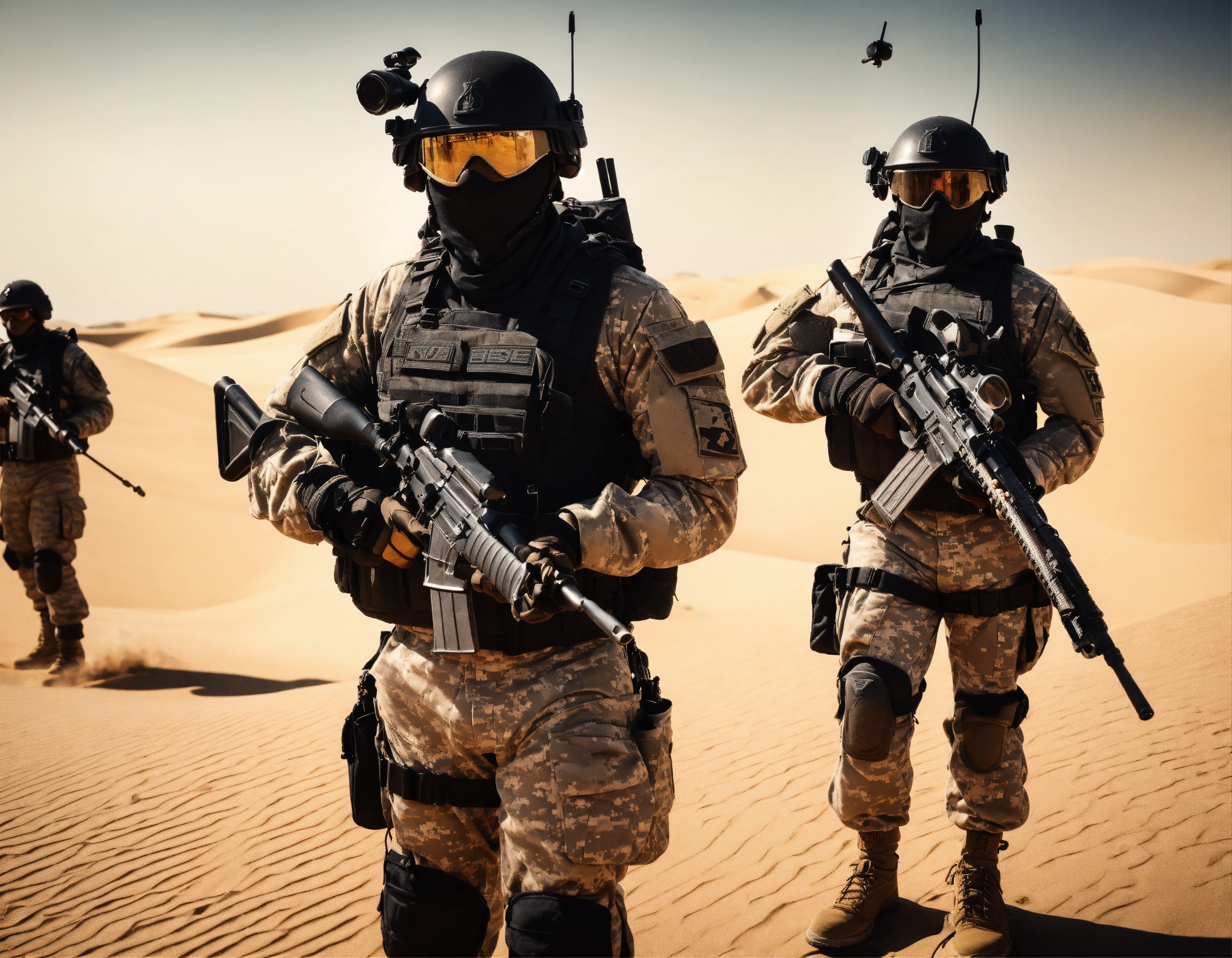 Lexica - A highly detailed realistic photo of three soldiers wearing a ...