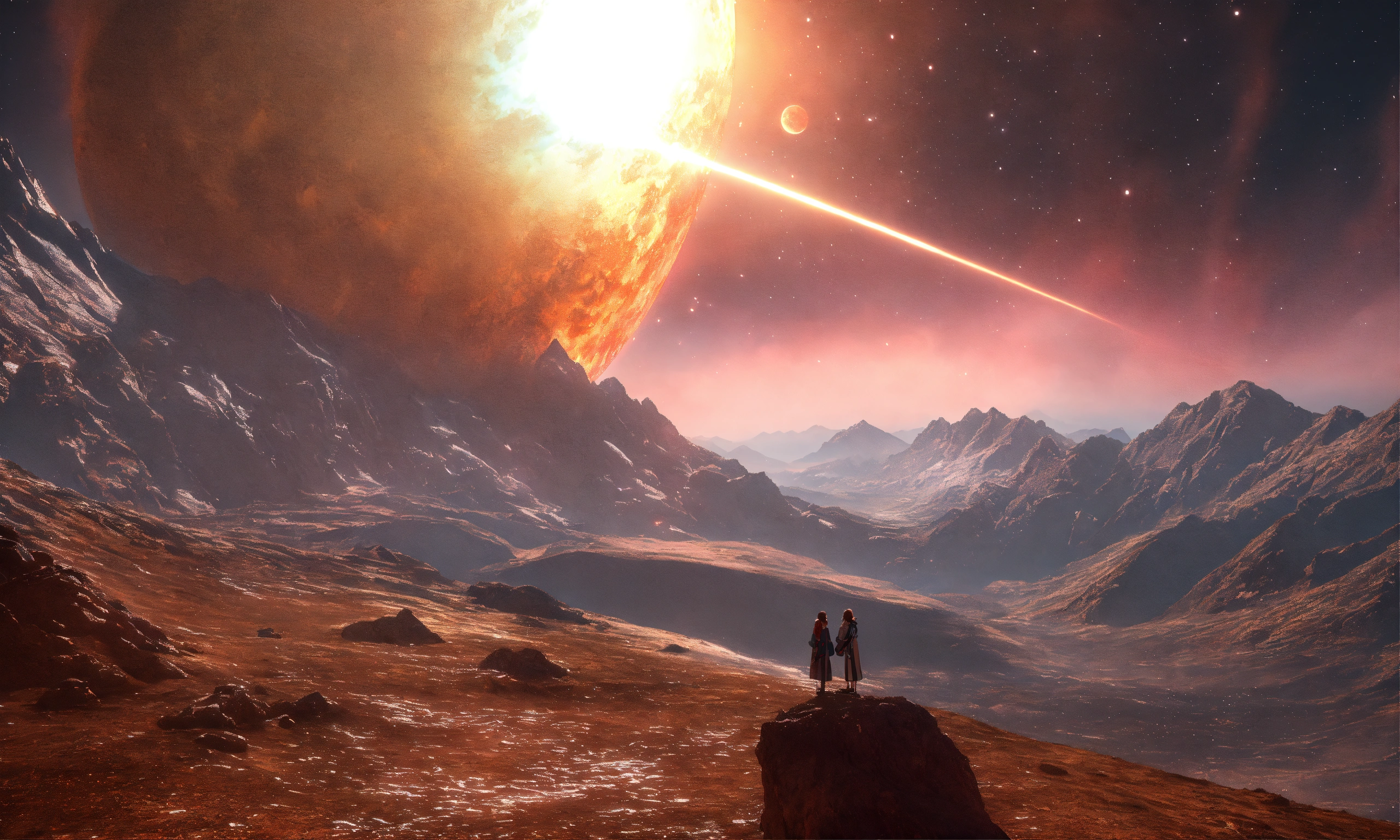 Lexica - Two ethereal angel, mountain nebula, sun backgound, Cinema 4D ...