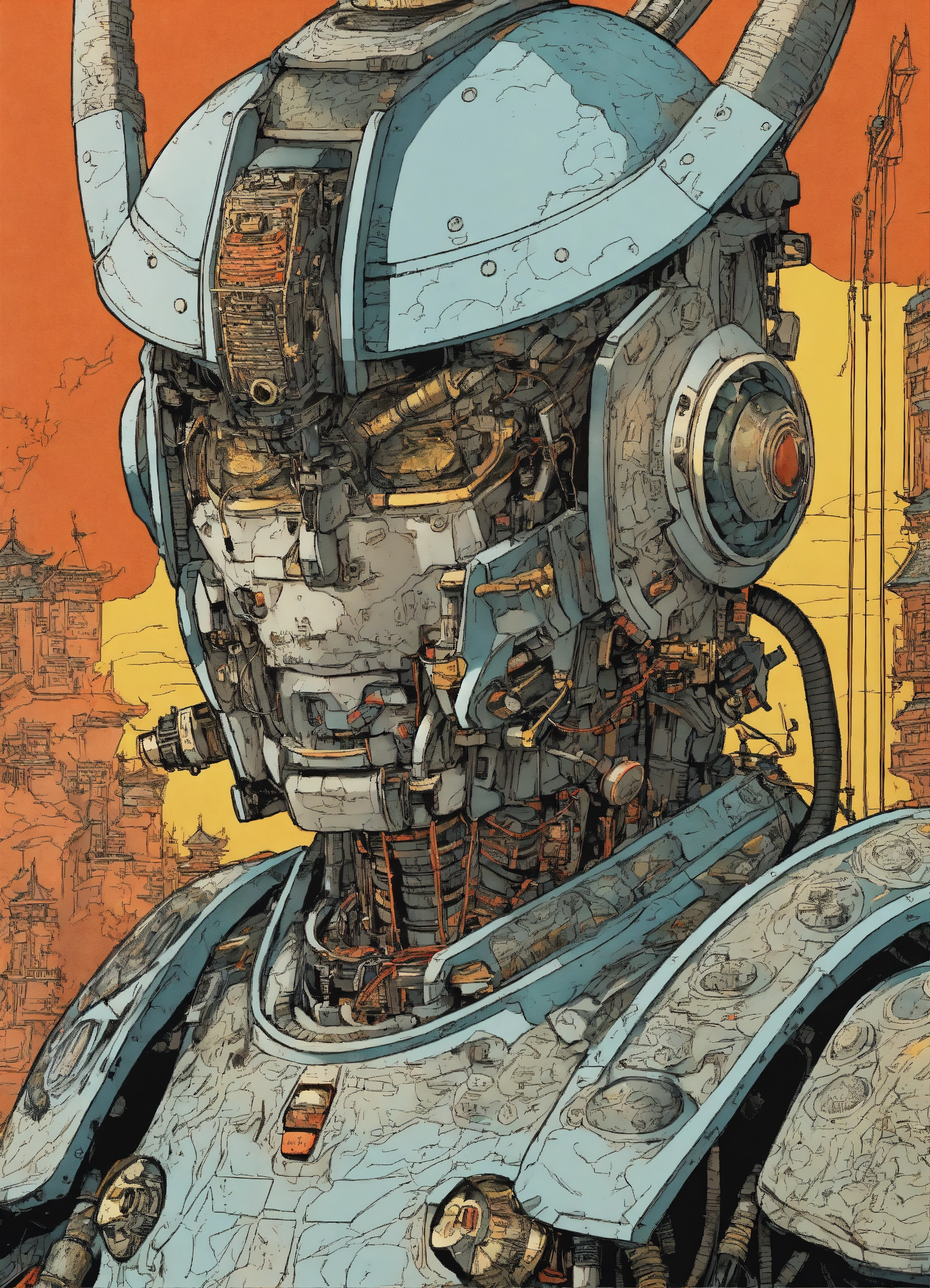 Lexica - Detailed pen and ink illustration of a samurai robot cyborg ...
