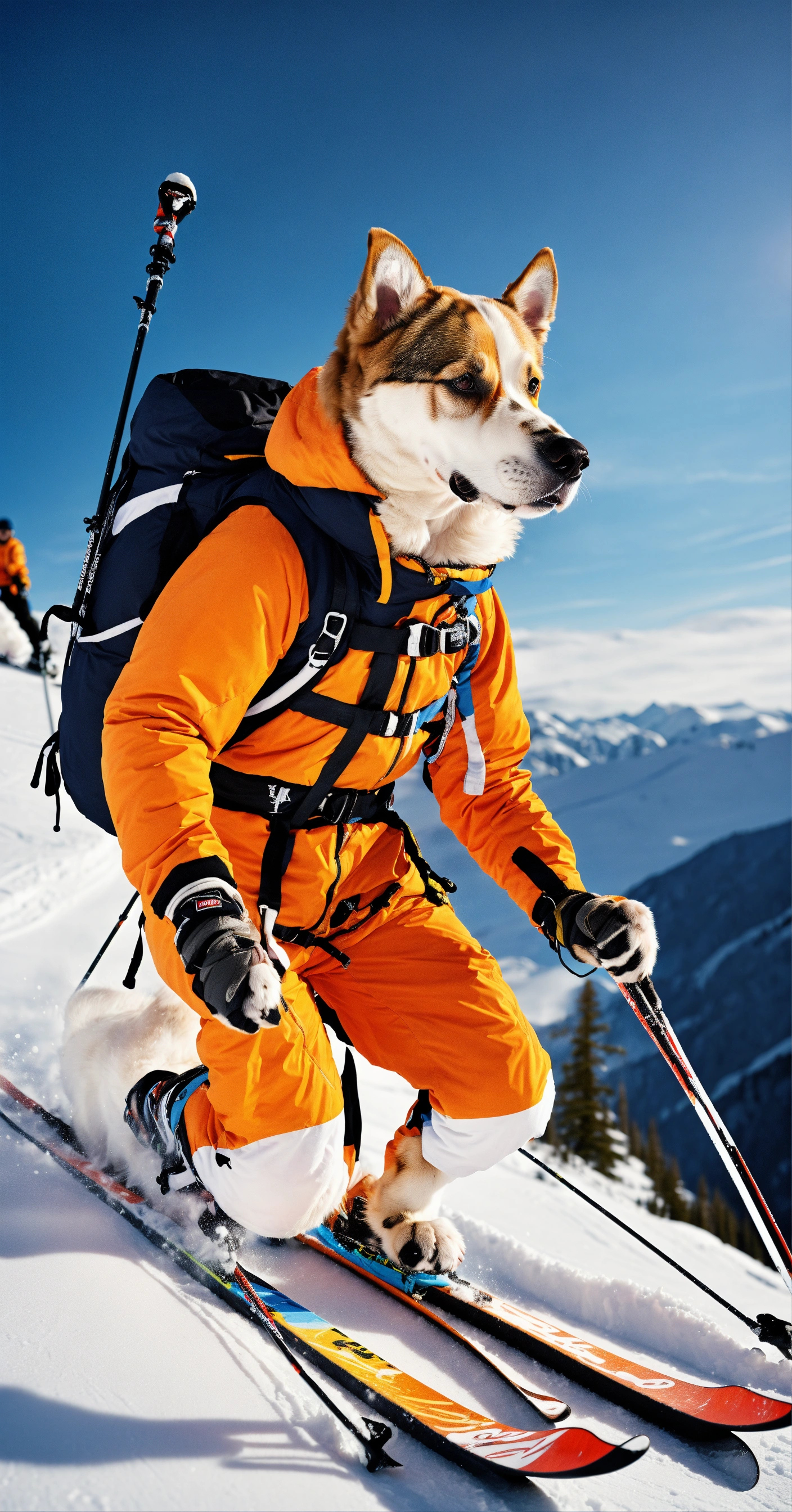 Lexica - Create a picture of a dog as an extreme skier, conquering ...