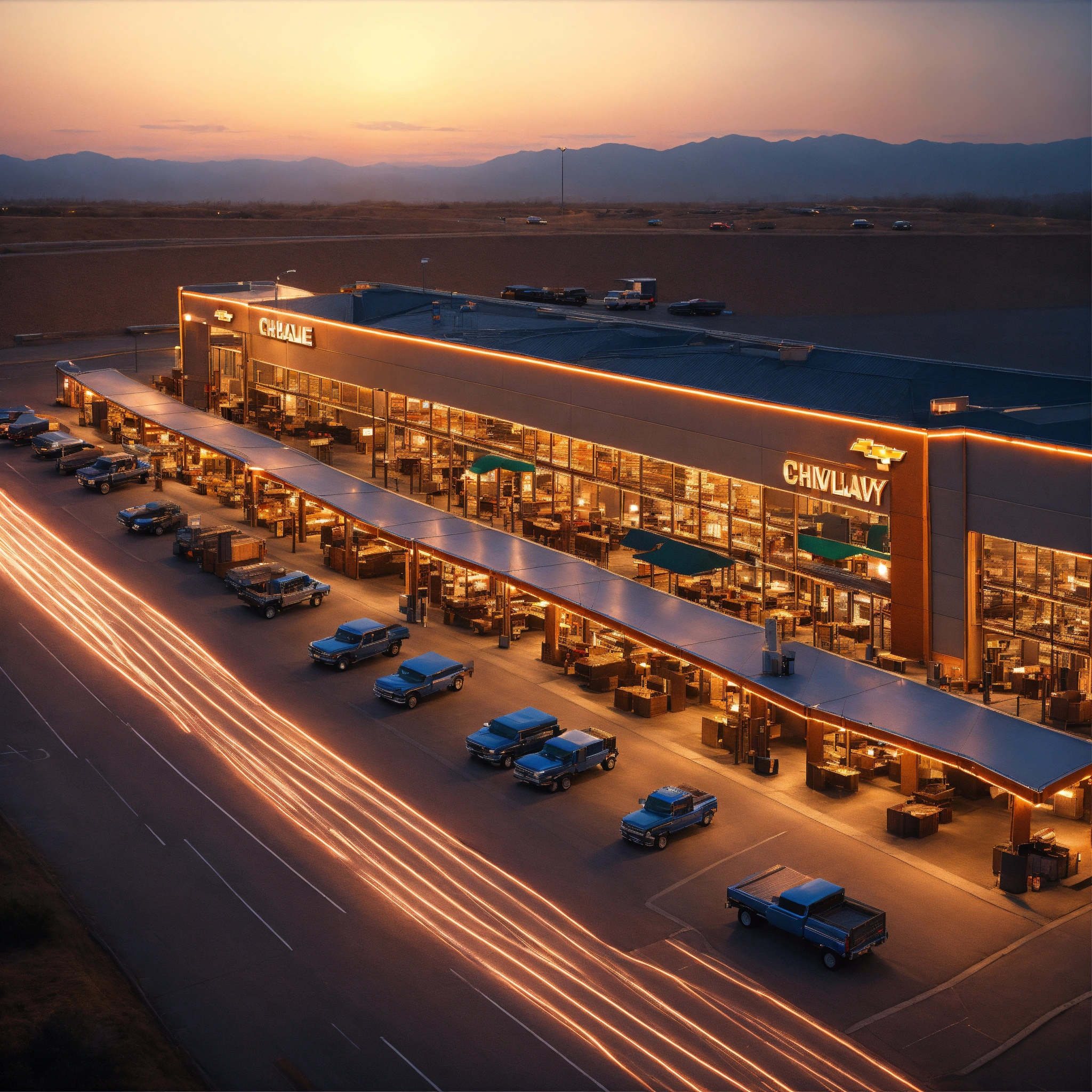Lexica - Create a restaurant in the middle of a highway with Chevrolet ...