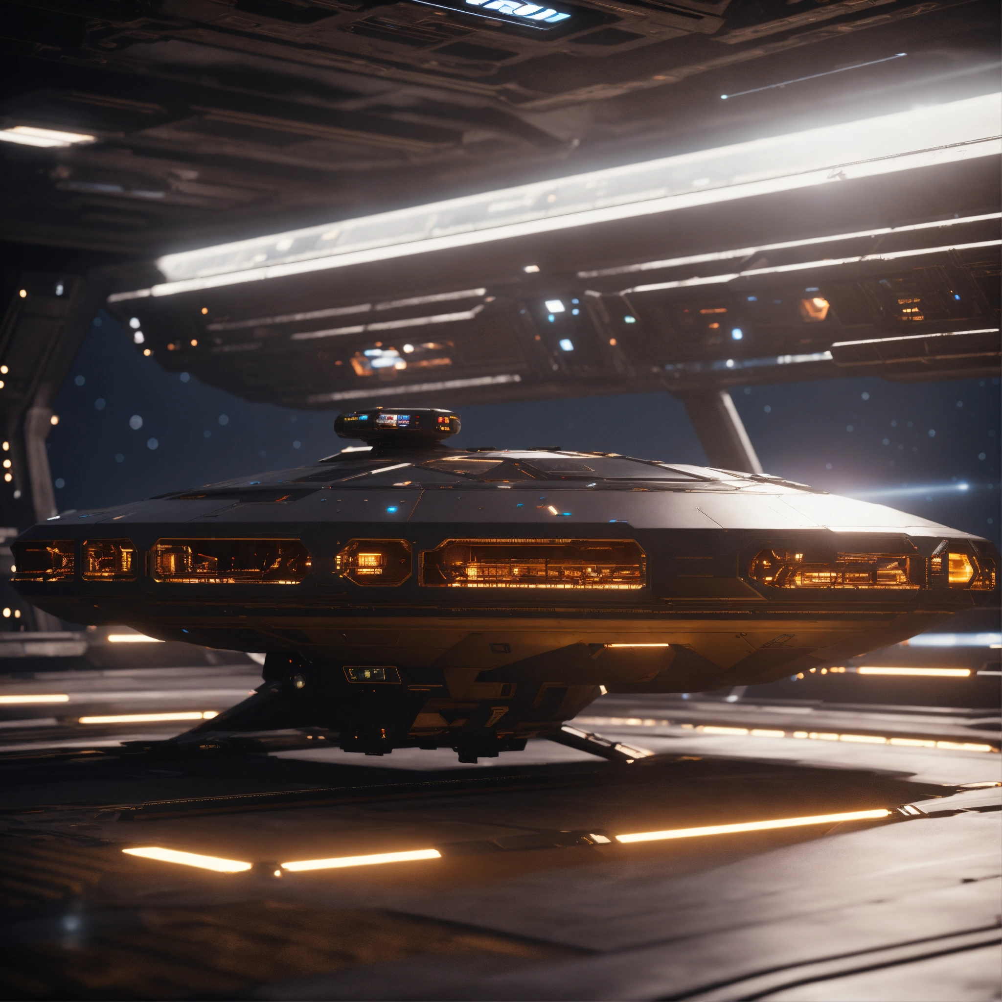Lexica - Small Dark alien speeder docked in space on a star dock, 8K ...