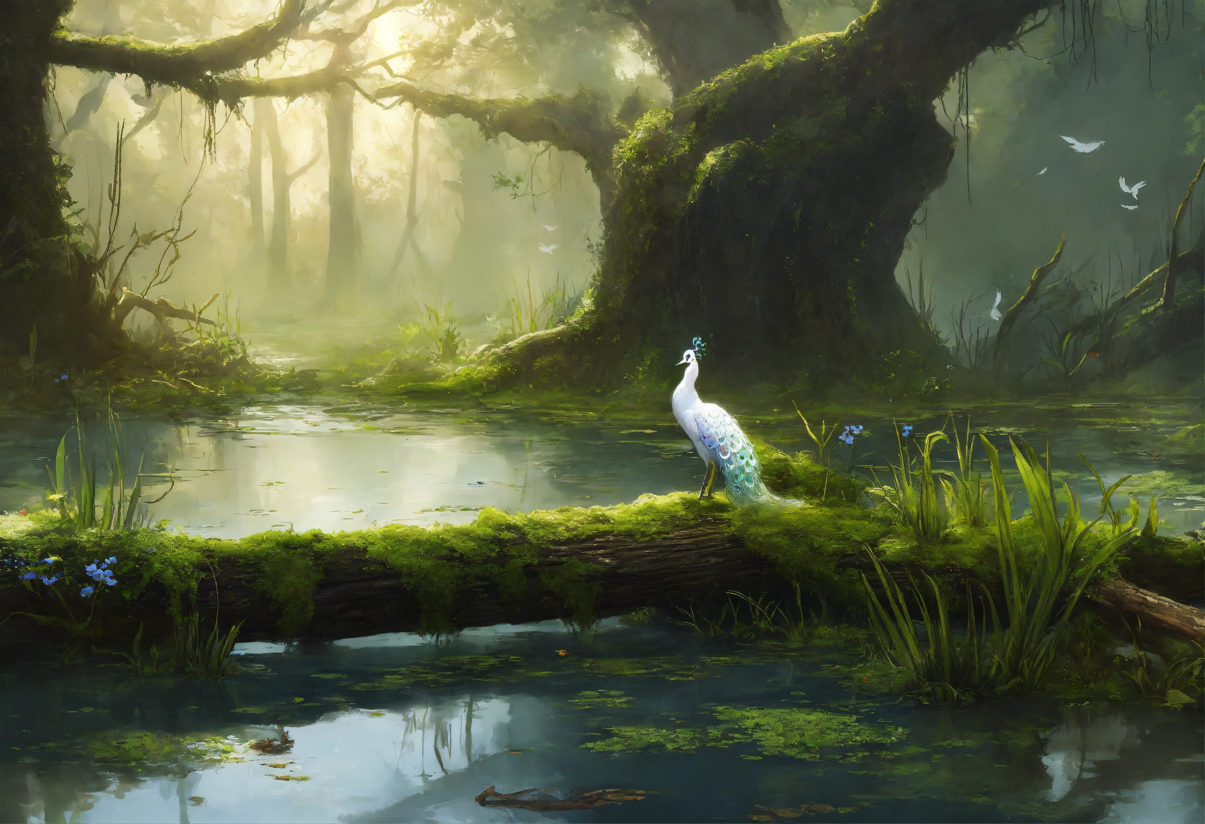 Lexica - Concept art of a swampy wetland landscape with damp grass half ...