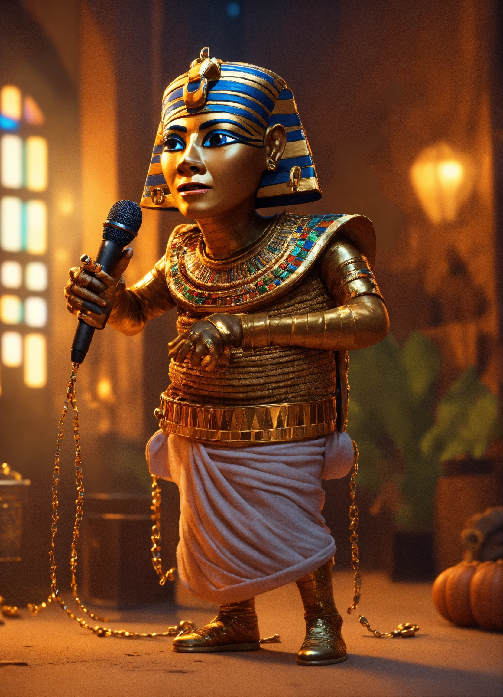 Lexica - An old funny egyptian mummy, all wrapped, singing rap music ...