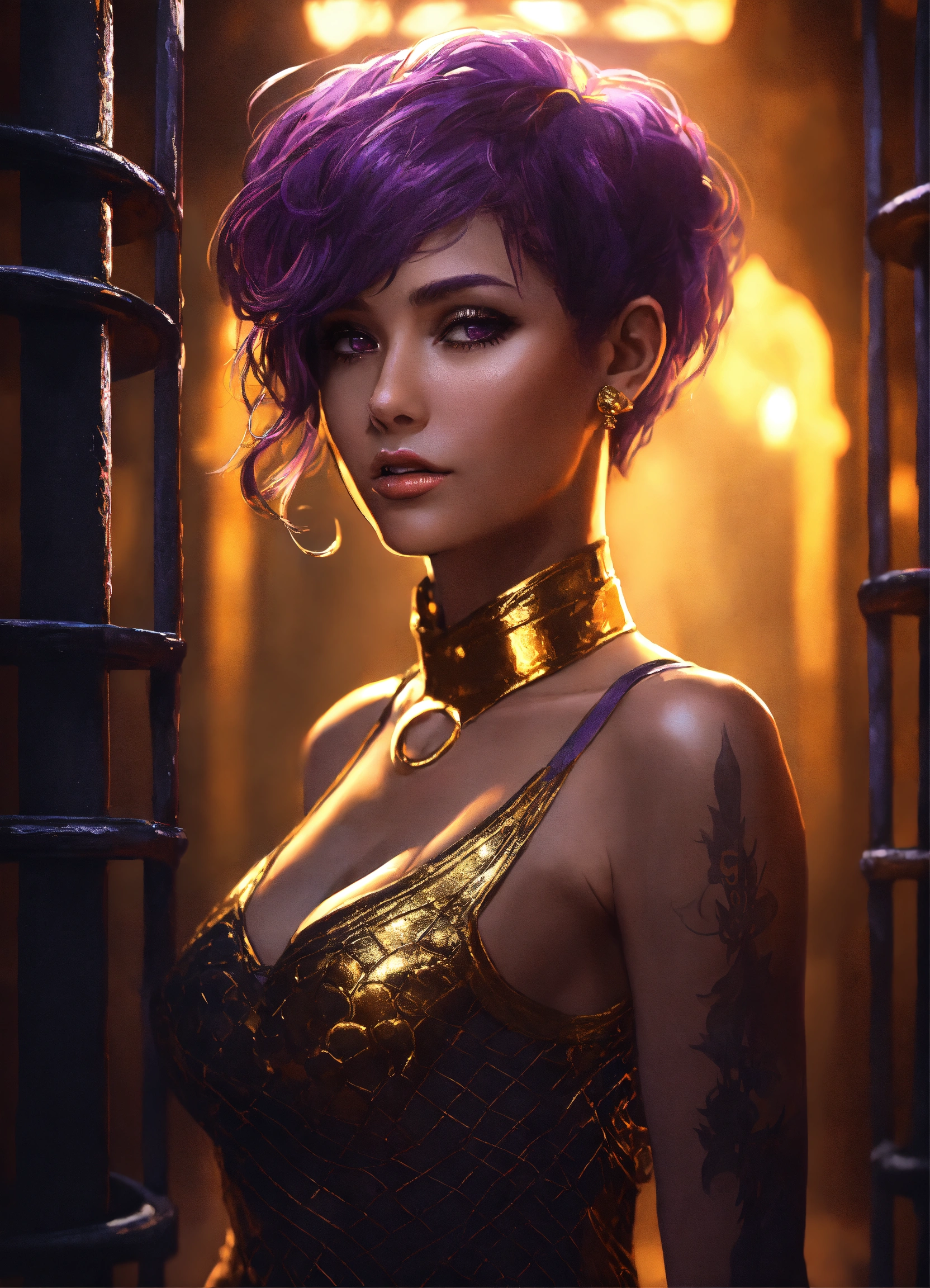 Lexica - Handcuffed, a beautiful ethnic girl goddess, a beautiful prisoner with short purple ...