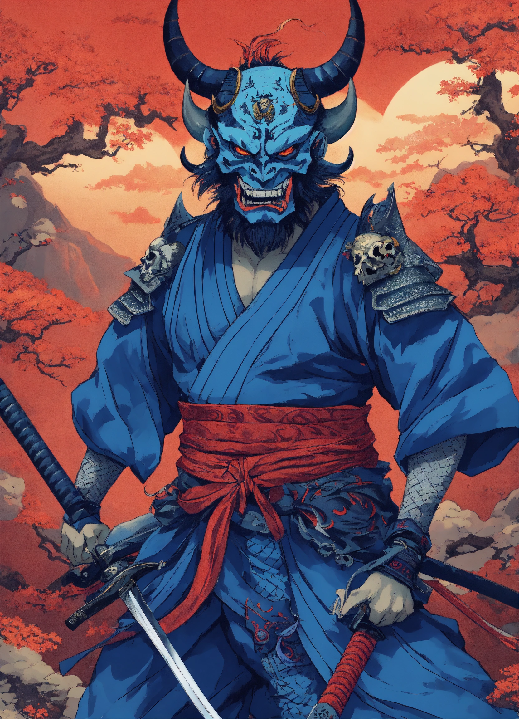 Lexica - Illustration of a demon with two swords and a skull, demon ...