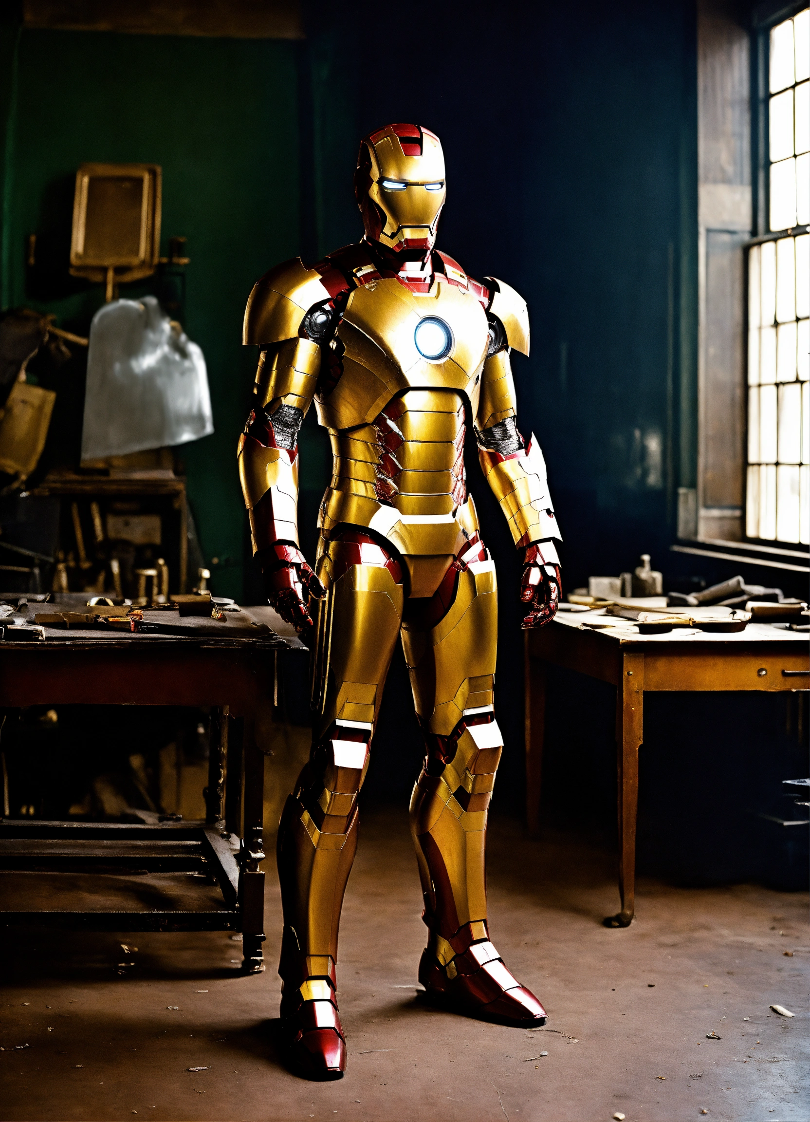 Lexica - The first photo of Iron Man, making a suit of armor,8k,1910