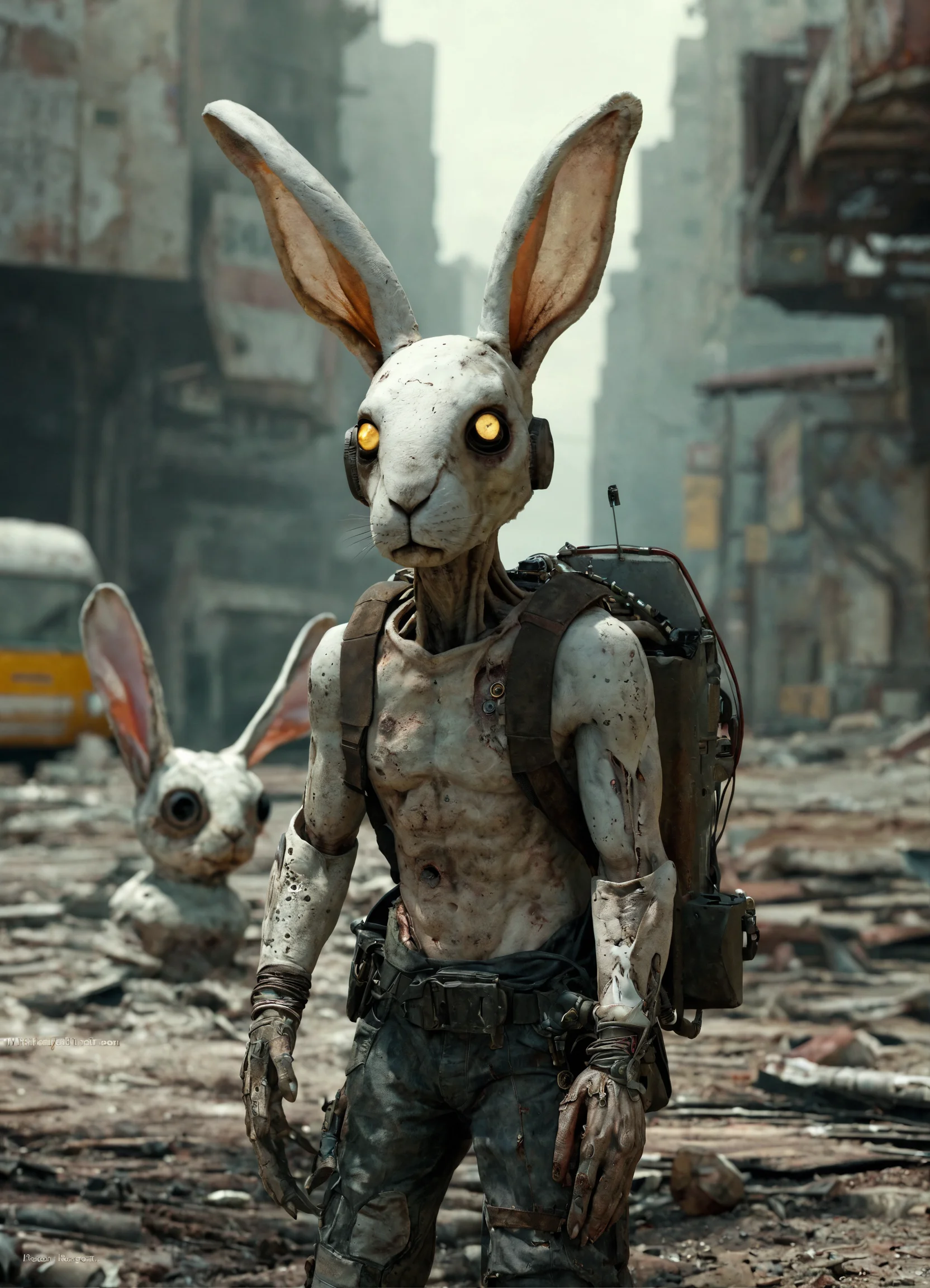 Lexica - Realistic human, rabbit and alien hybrid in post apocalyptic world