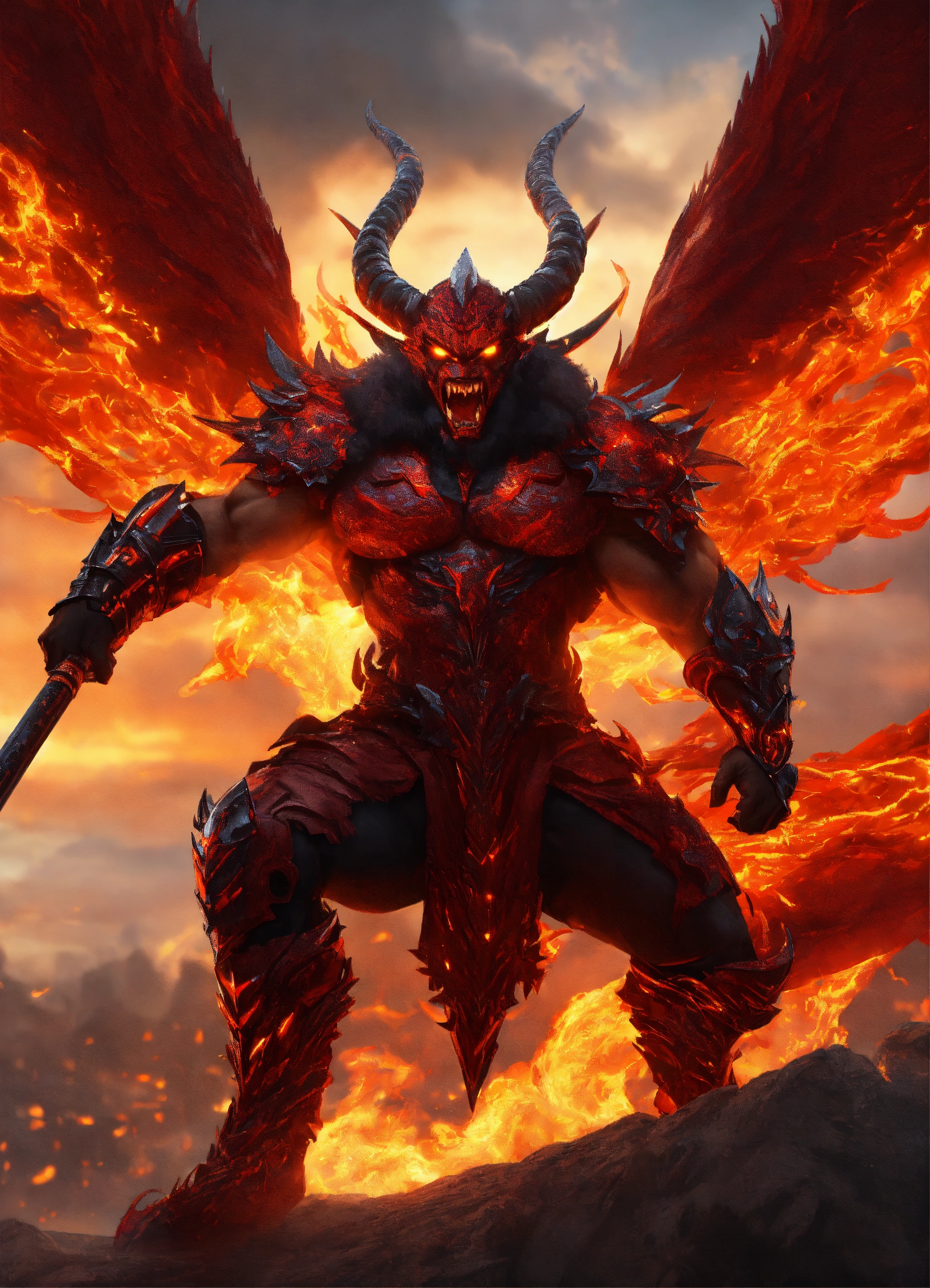 Lexica - Full body evil futuristic warrior entangled in a red fiery ...