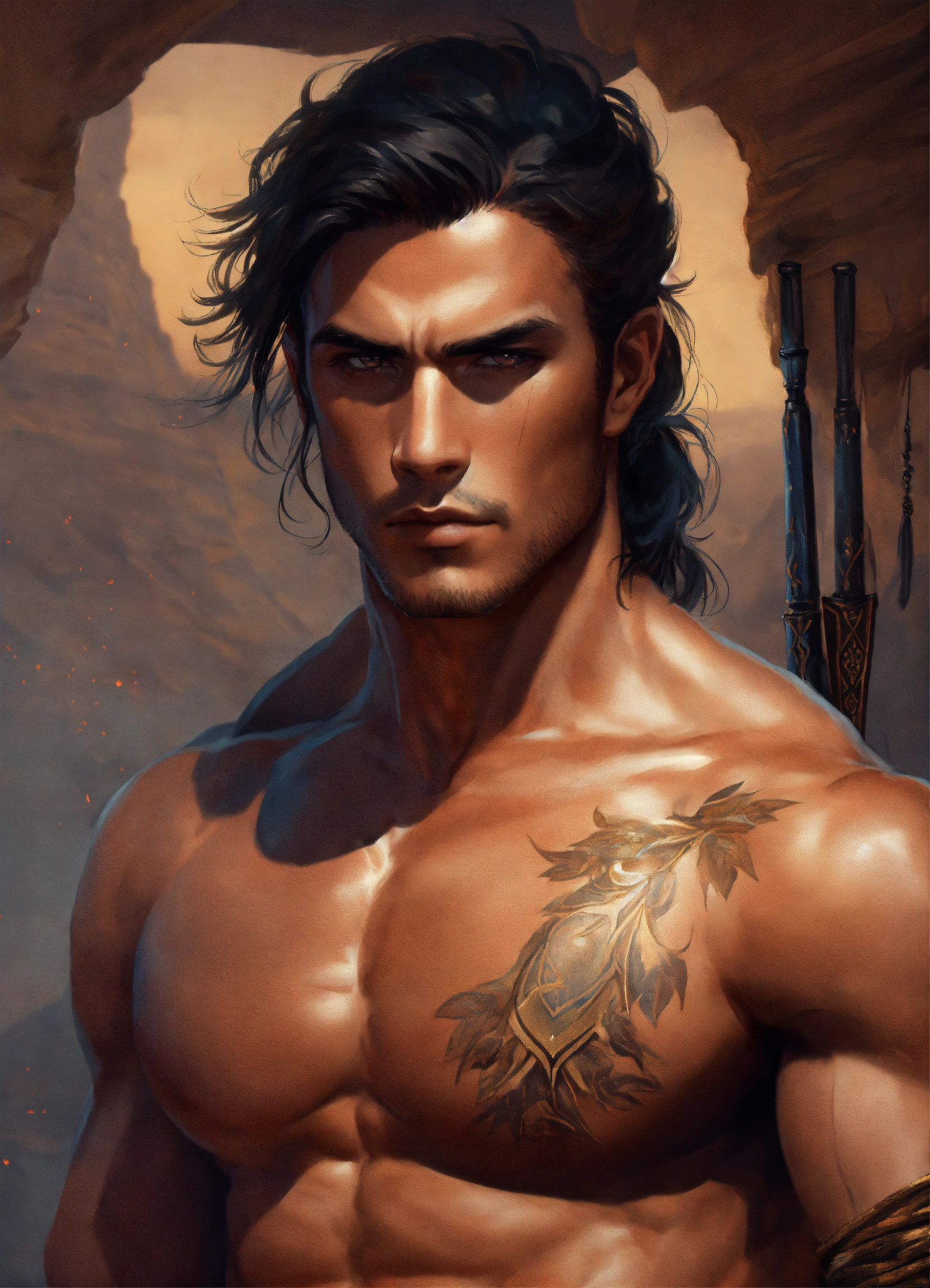 Lexica - Muscular male warrior from the desert with shoulder length ...