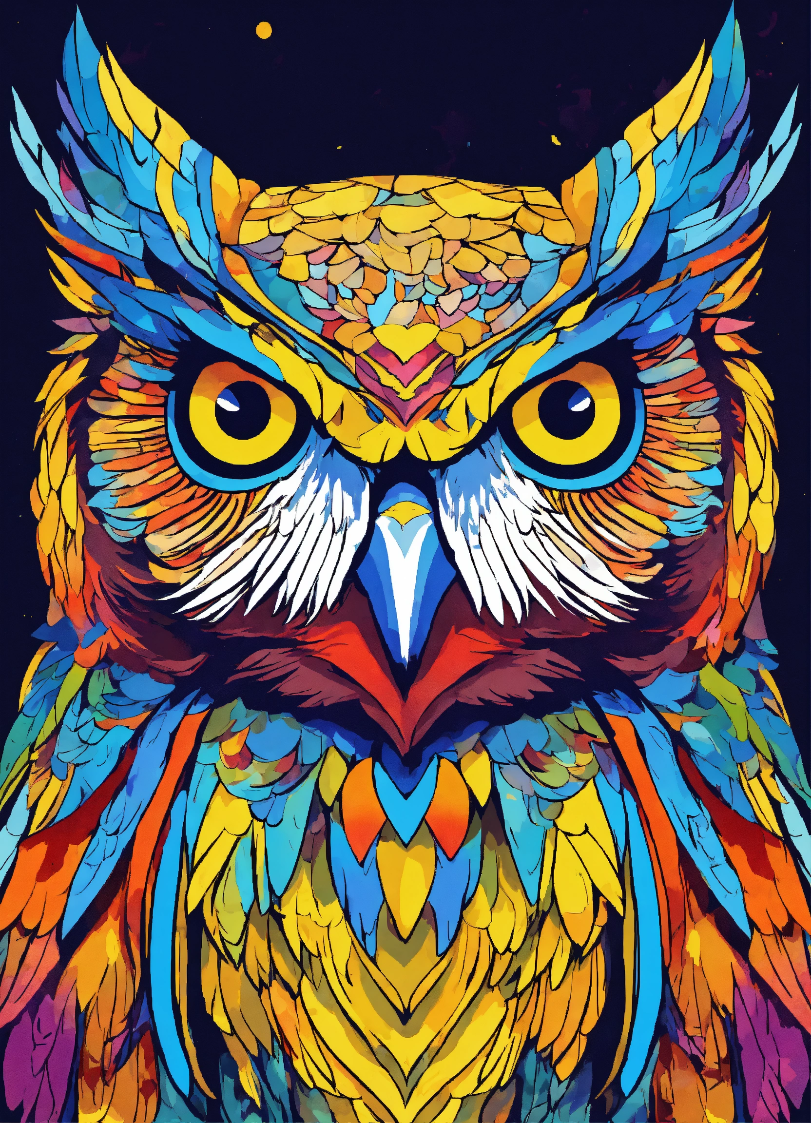 Lexica - An eagle owl of varied and colorful colors, with an imposing ...