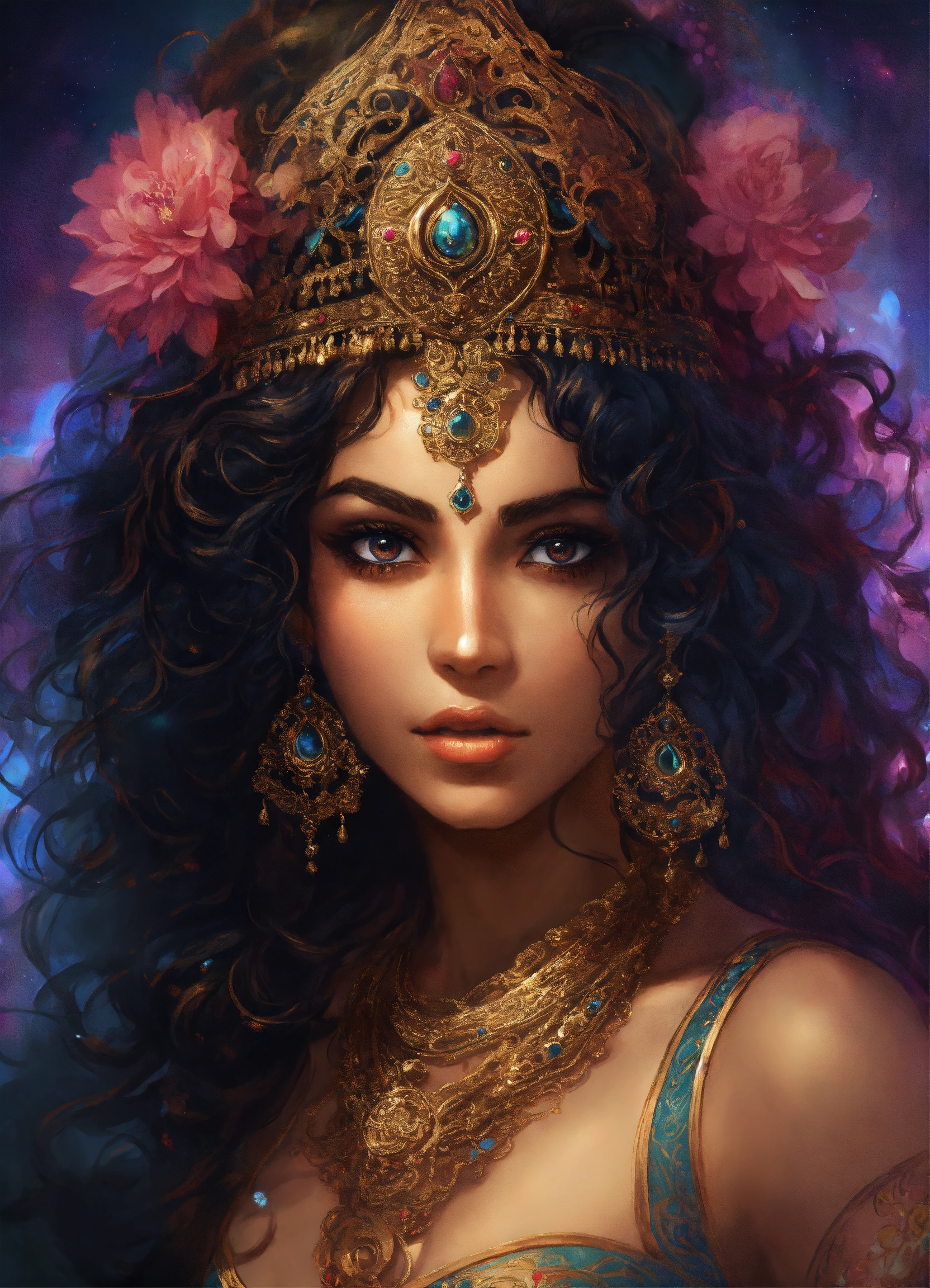 Lexica - "fantasy bollywood djinn", massive curly black hair, dancer ...