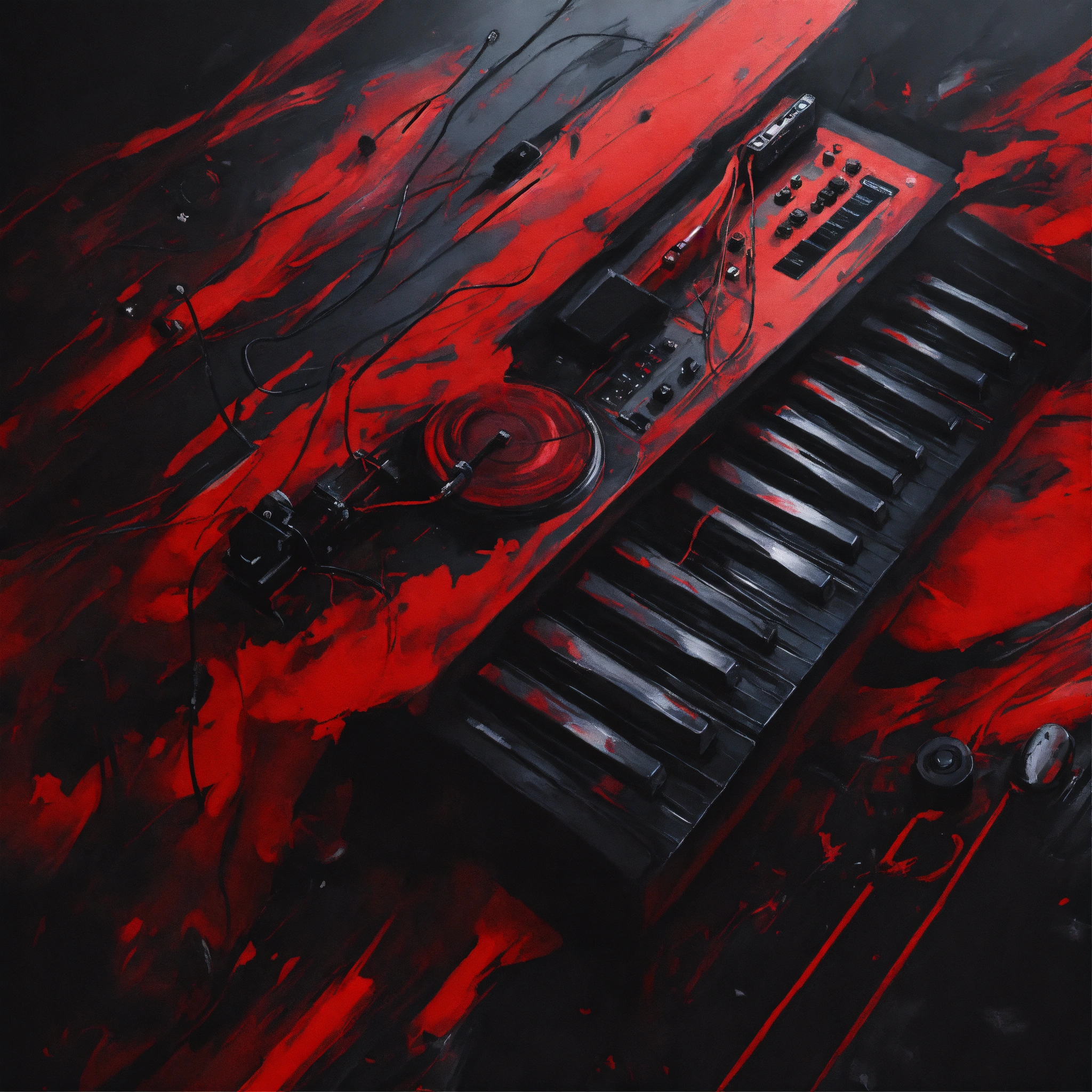 Lexica - Cover hand painting techno music black and red tone