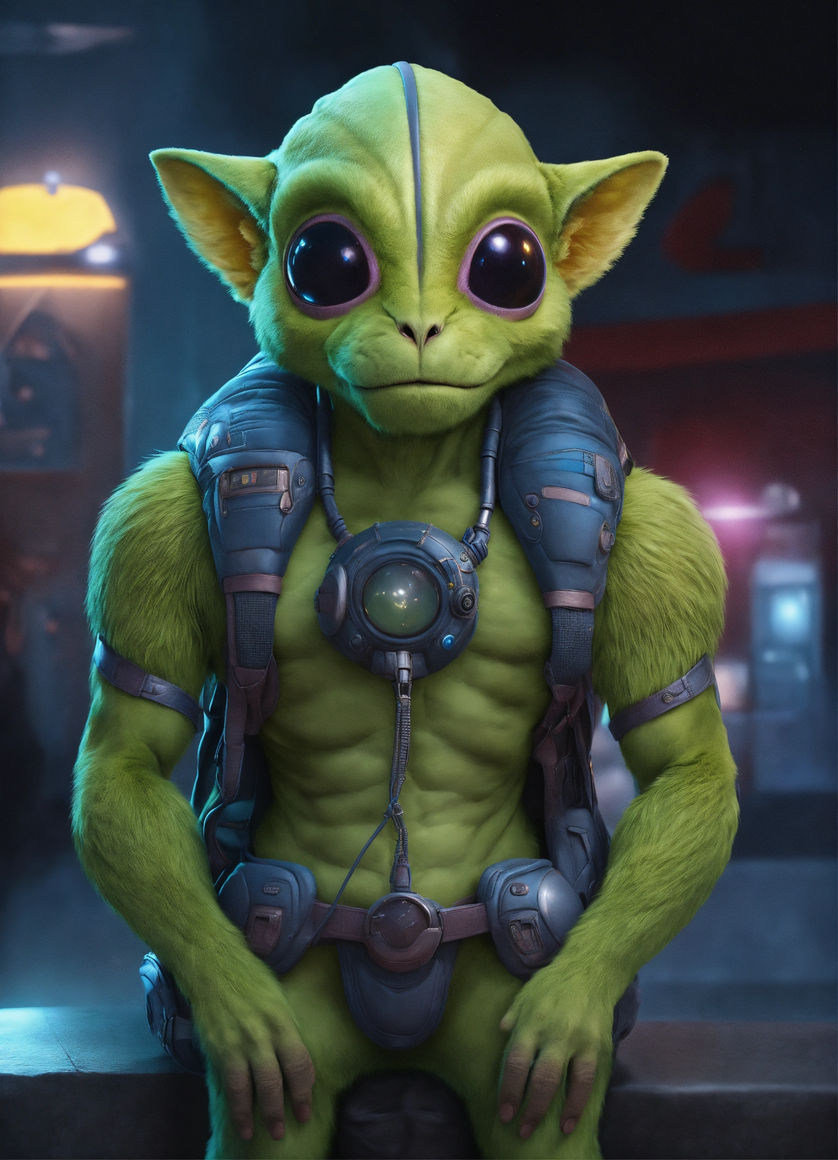 Lexica - Furry alien embracing a human male. photorealism