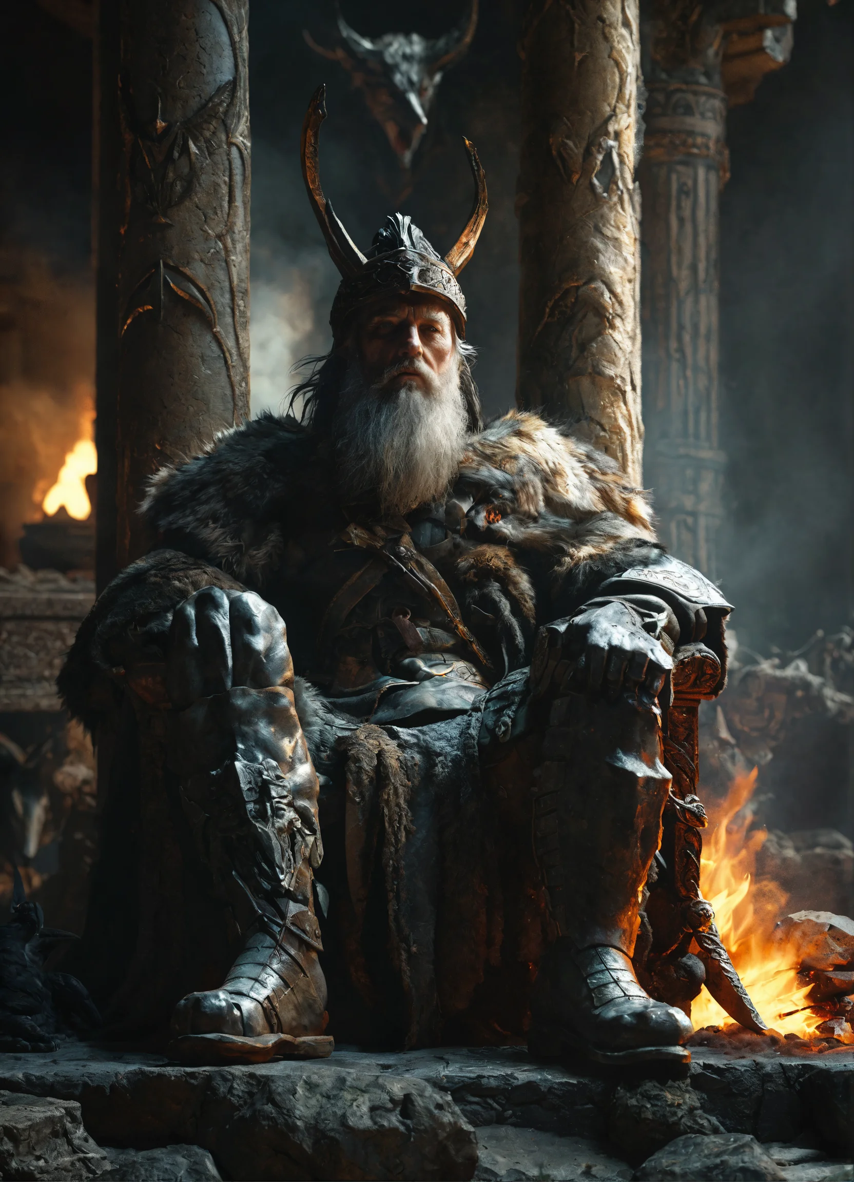 Lexica - Mythologie nordique, le dieu Odin,assis sur un trône de pierre ...