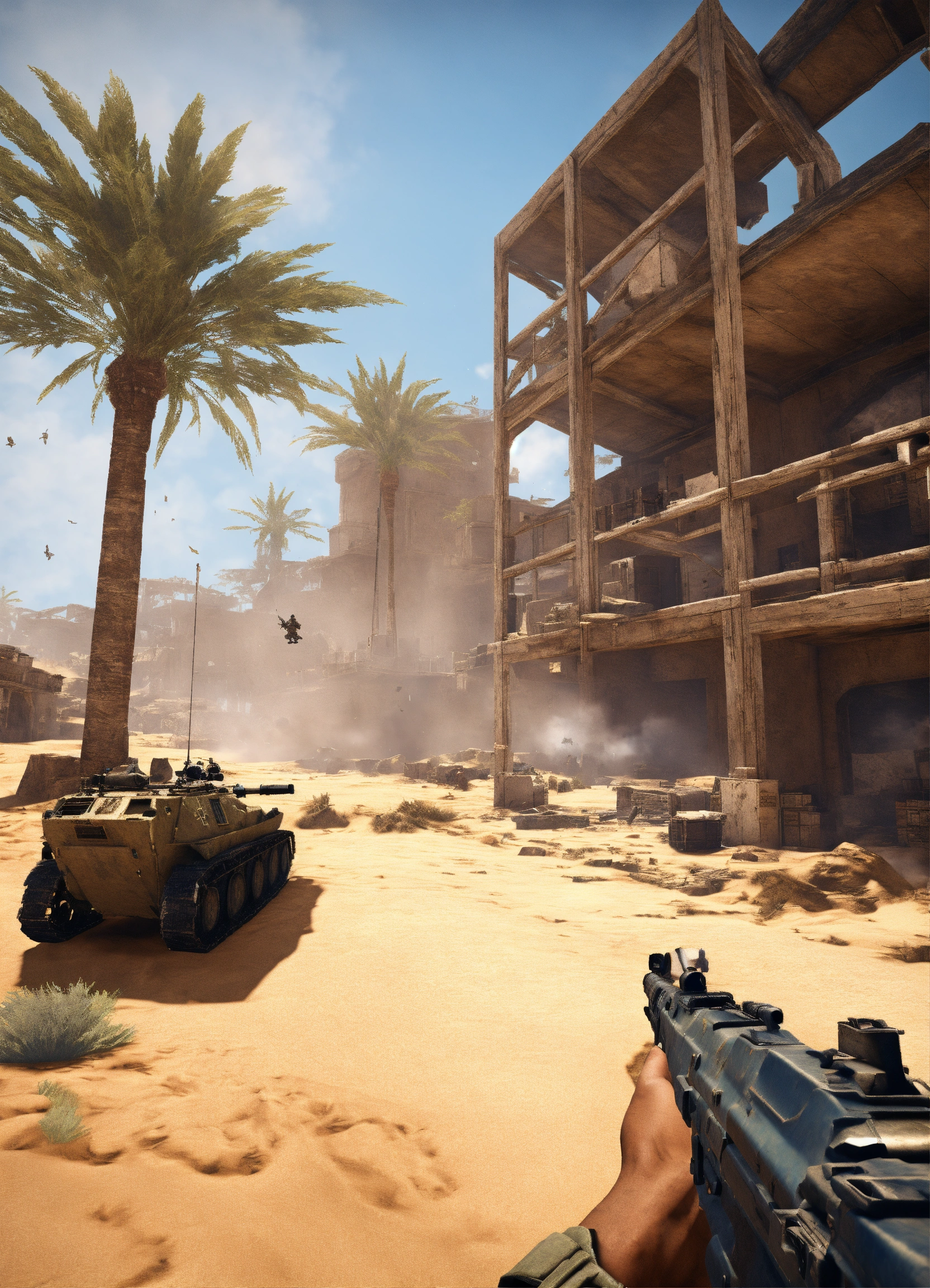 Lexica - Warzone map call of duty, blue sky, sand, explosions