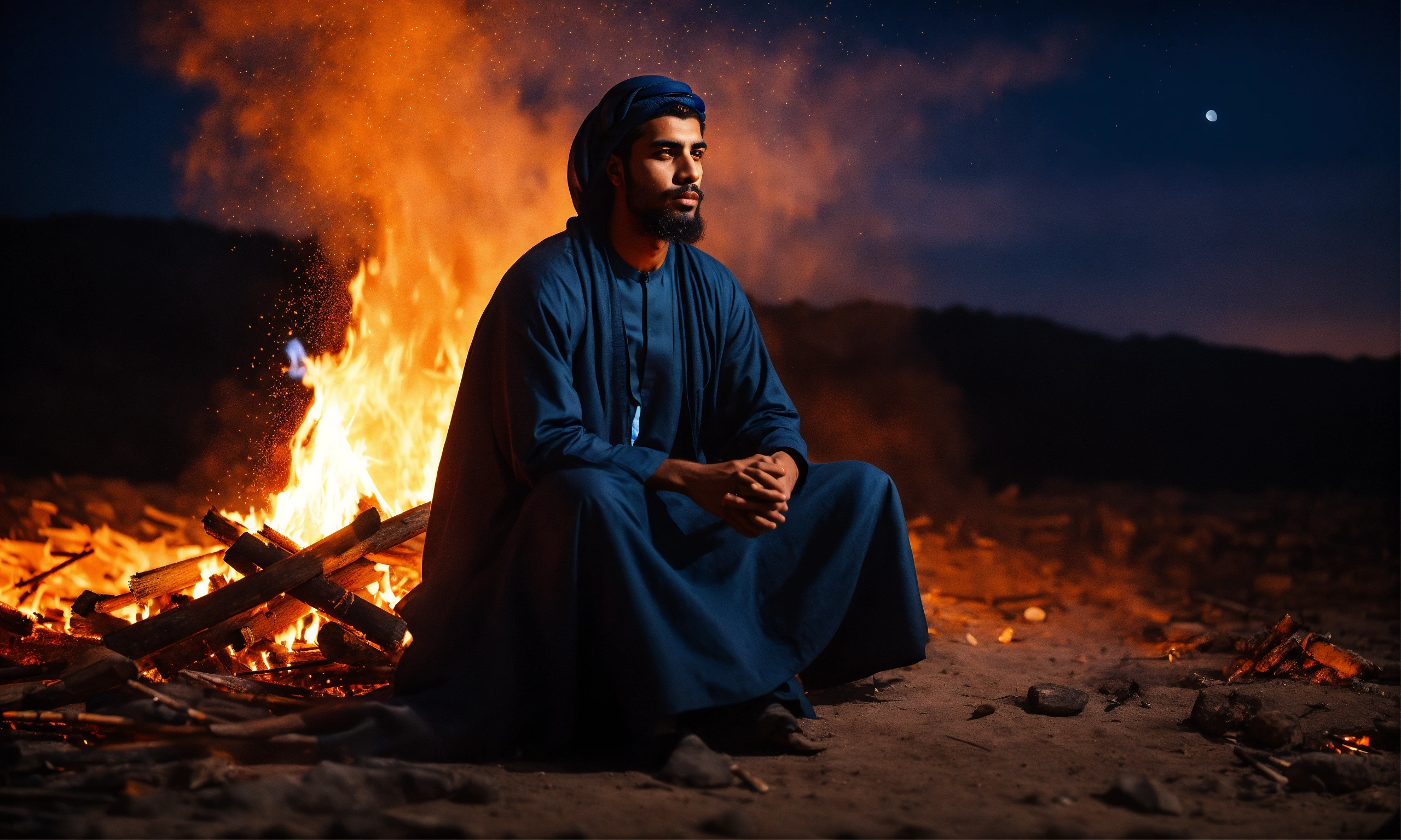 Lexica - Portrait of a young handsome Arabic mystic sitting at a ...