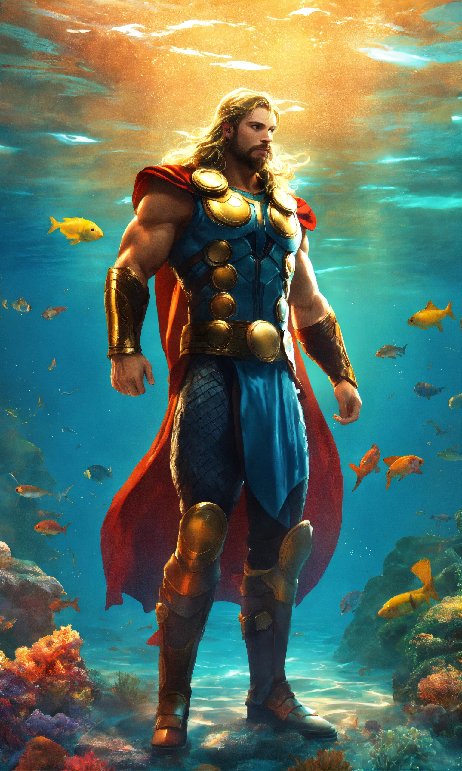 Lexica - Thor Ocean under water full-body, colorful background, 2D ...