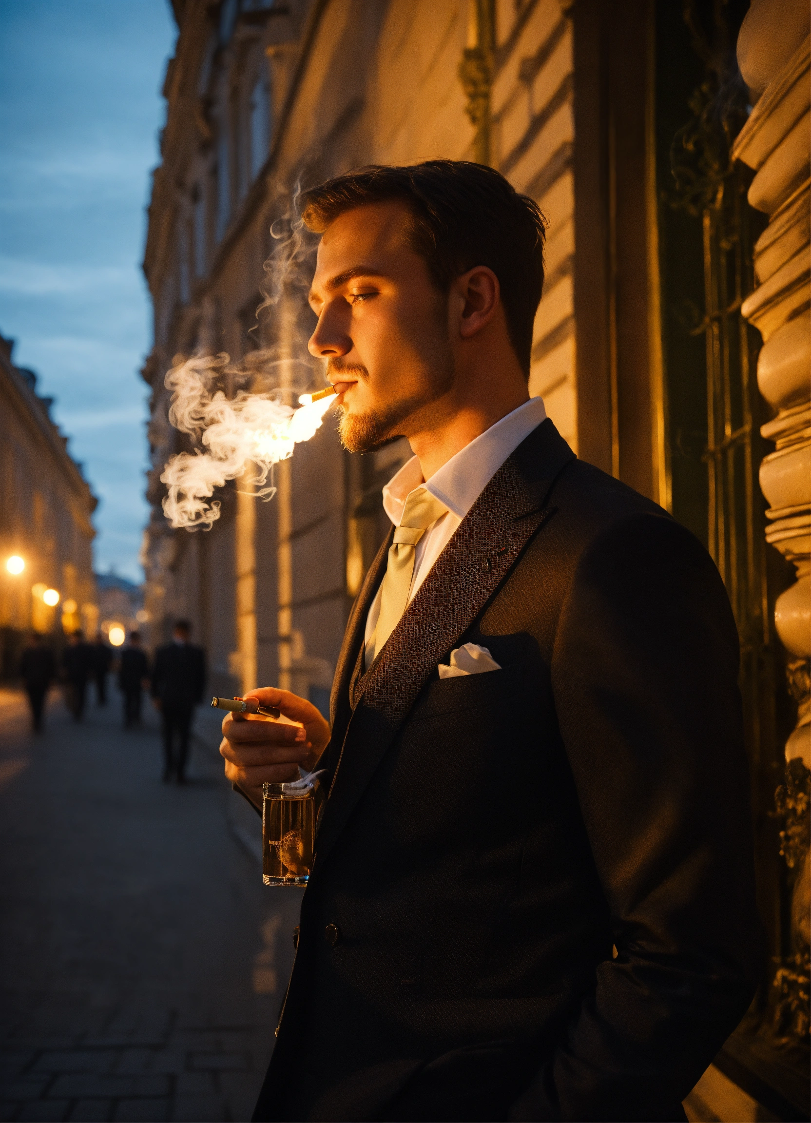 Lexica - Russian man with brown hair in a formal suit, smoking a ...