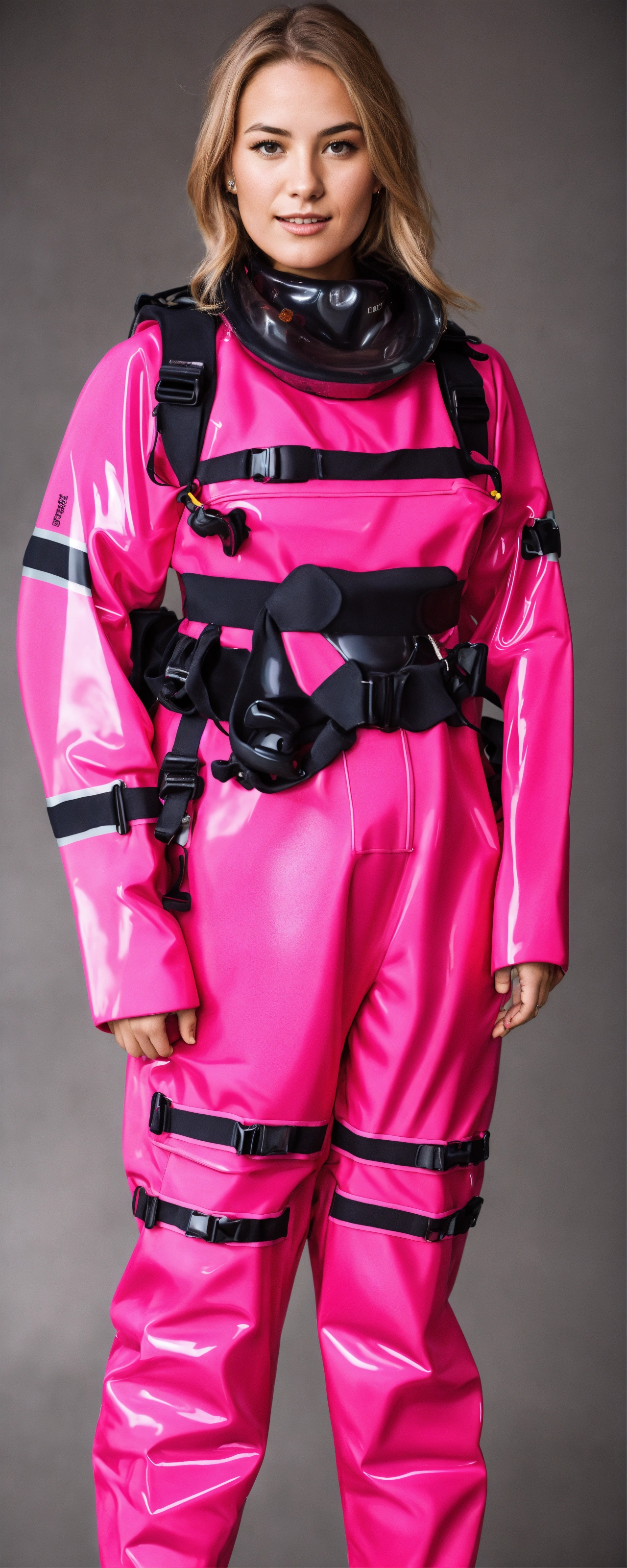 Lexica - Female diver in pink glossy viking drysuit