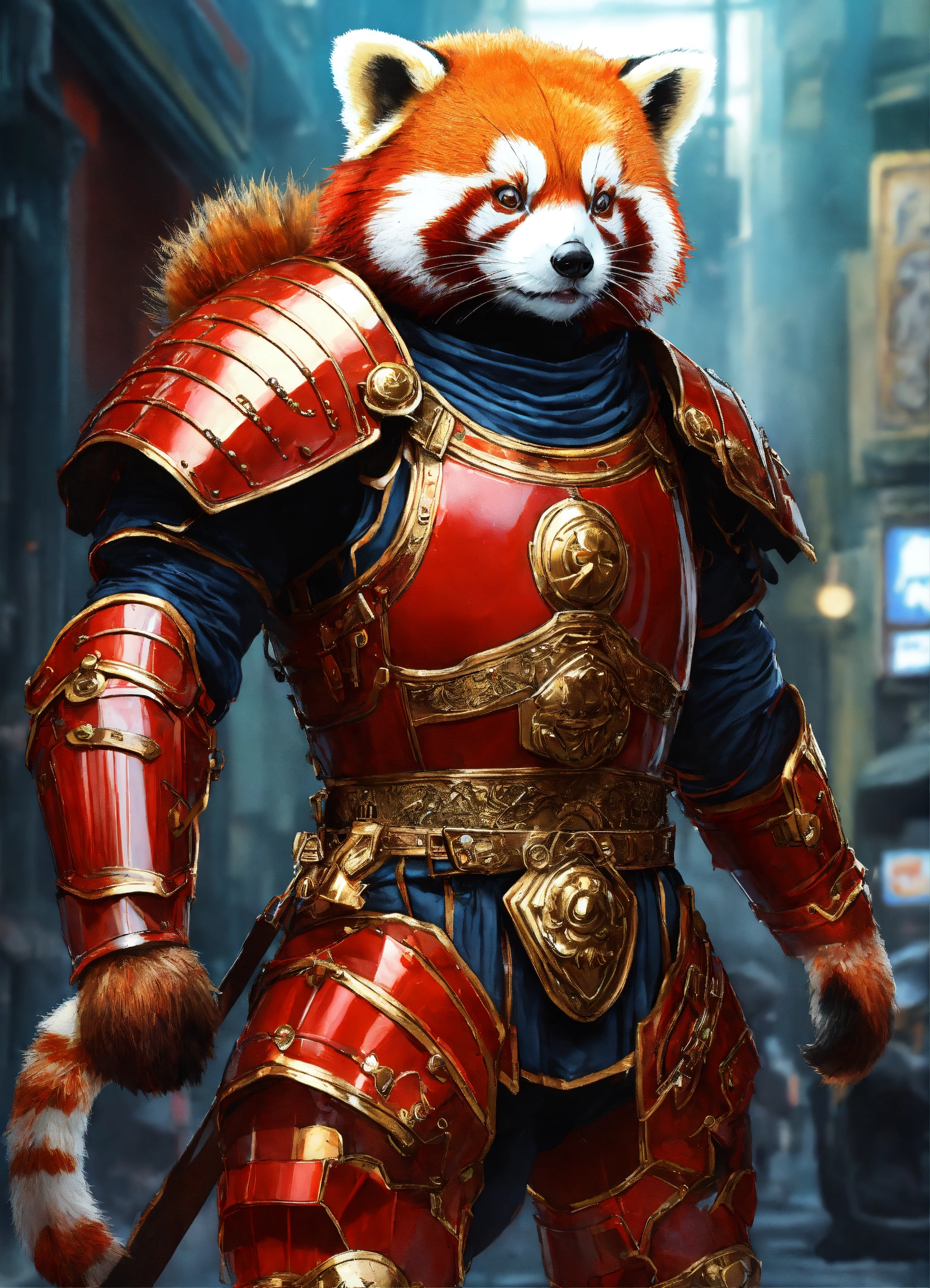 Lexica - Red panda humanoid, roman armor, Katsuhiro Otomo style