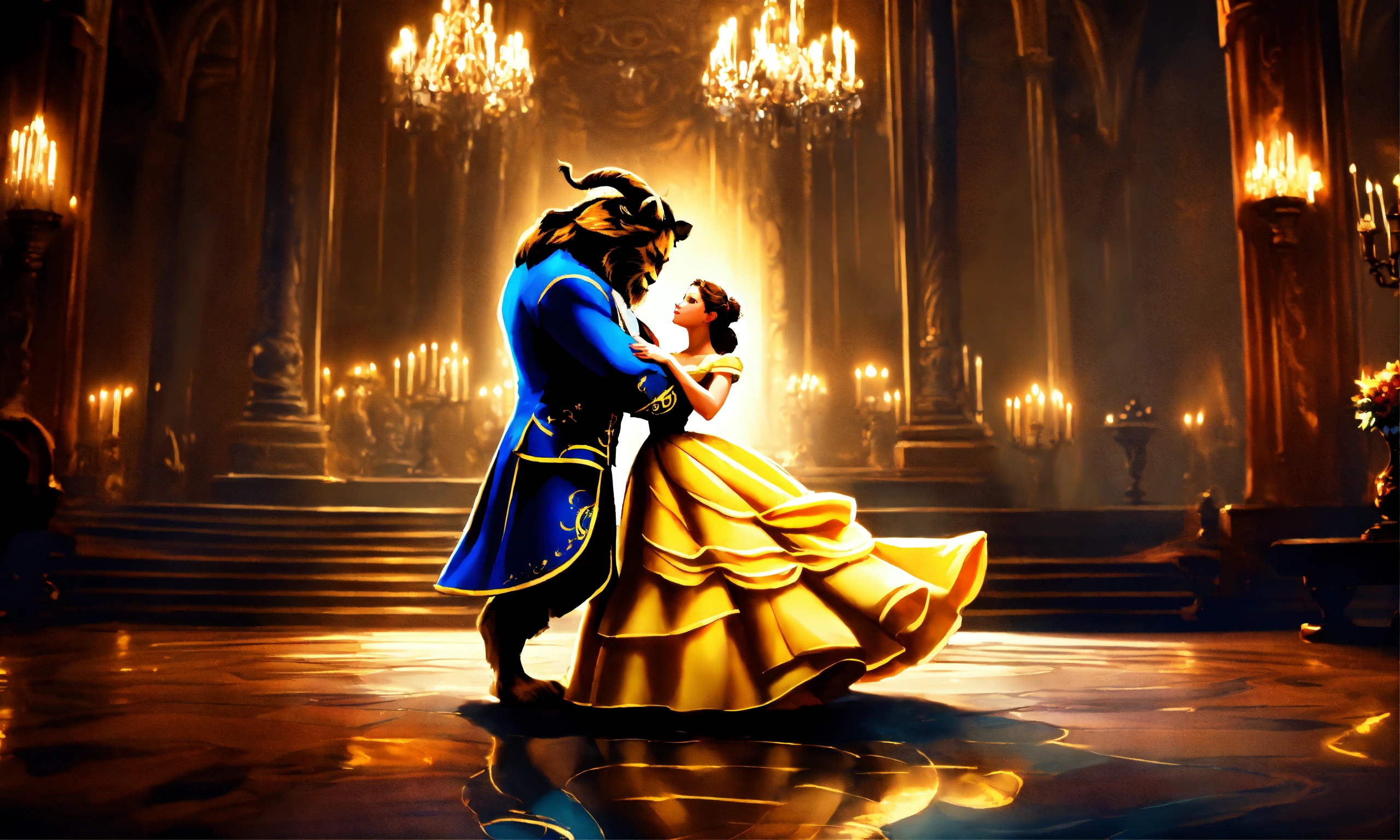 Lexica - Epic beautiful shot of the Beauty and the Beast dancing, dark ...