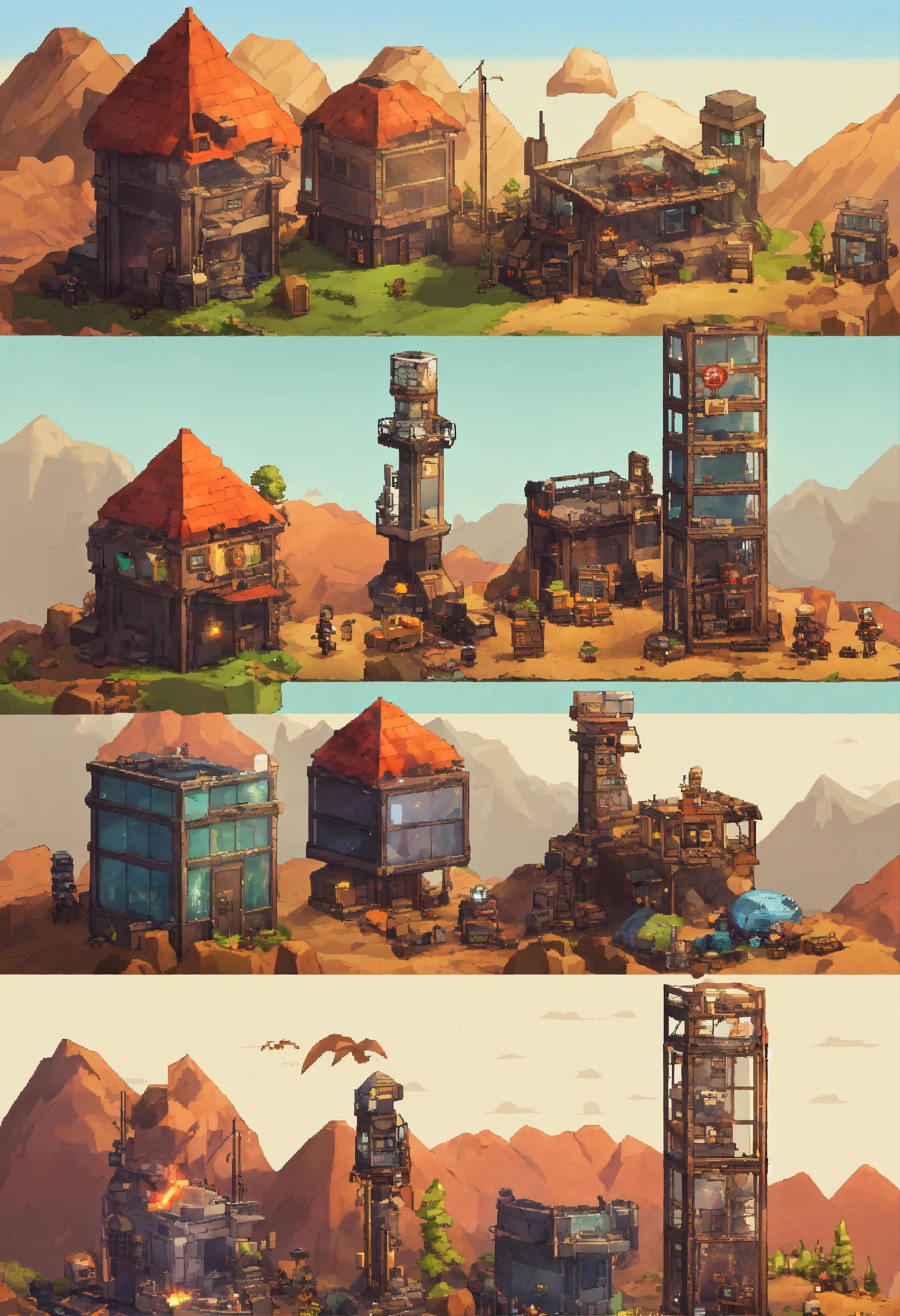 Lexica - Simple clean blocky 2d isometric pixel sprites of an post ...