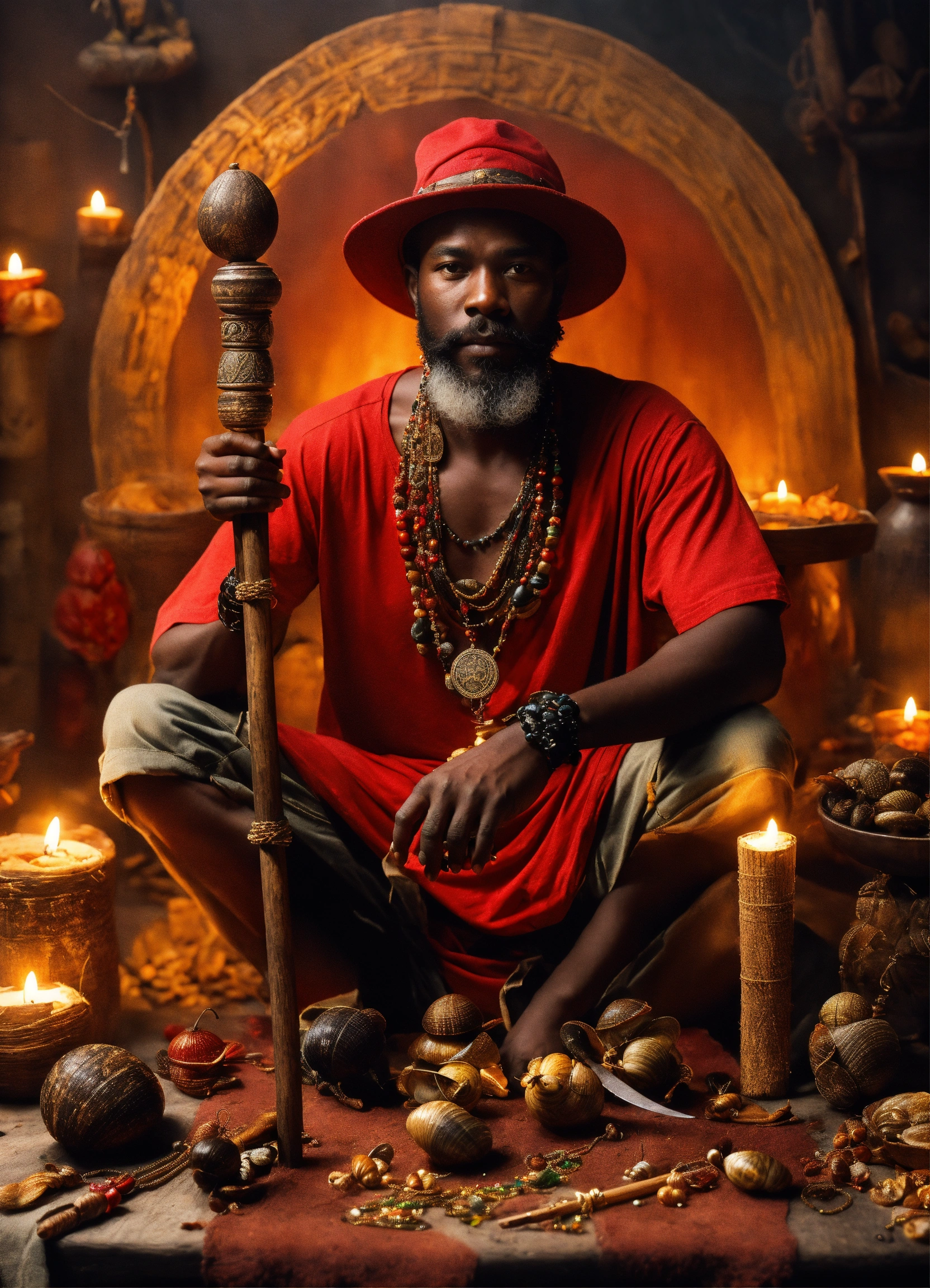 Lexica - Dark-skinned black man with a half-gray beard, yarey hat, red ...