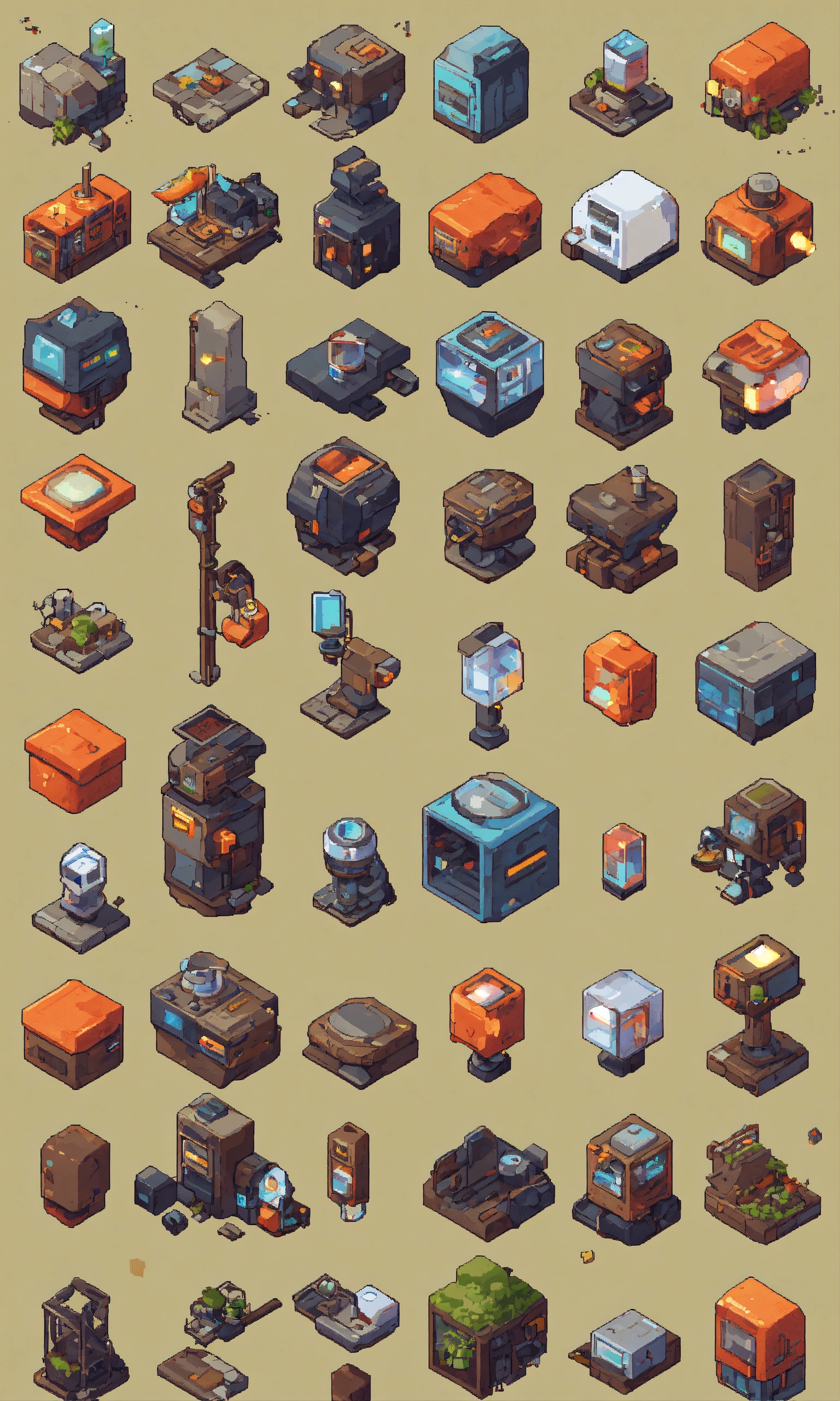 Lexica - Concept art for various small tech part scrap icons. Pixel art ...