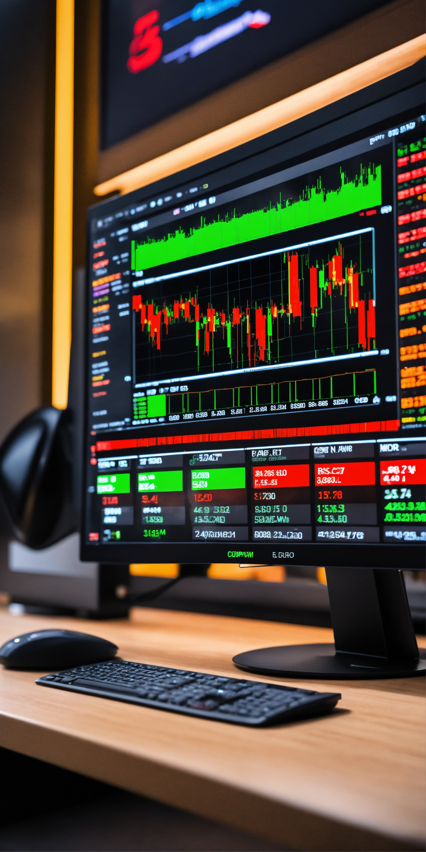 Lexica - A computer on a desk that displays the price movements of the ...