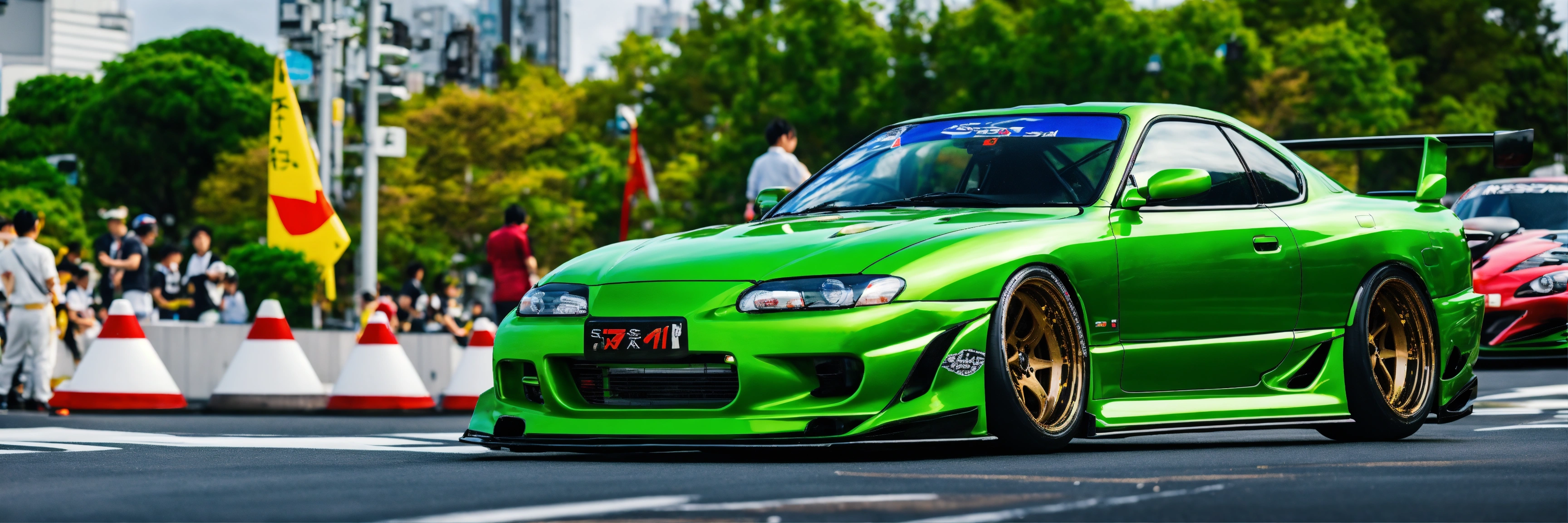 Lexica - A colorful green Nissan Silvia S15 with a wide-body kit racing ...