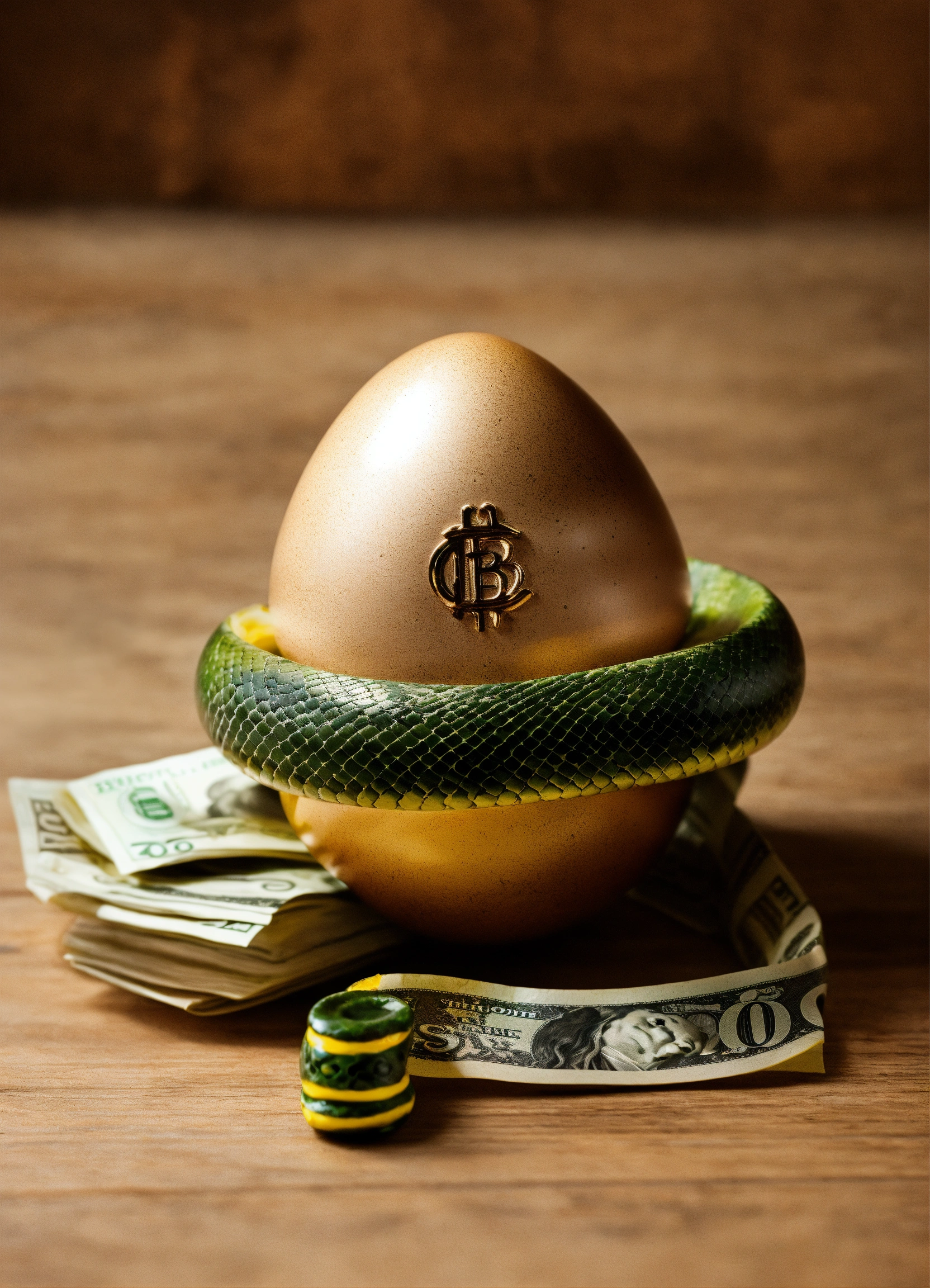 Lexica - Snake wrapped around egg with money on the floor