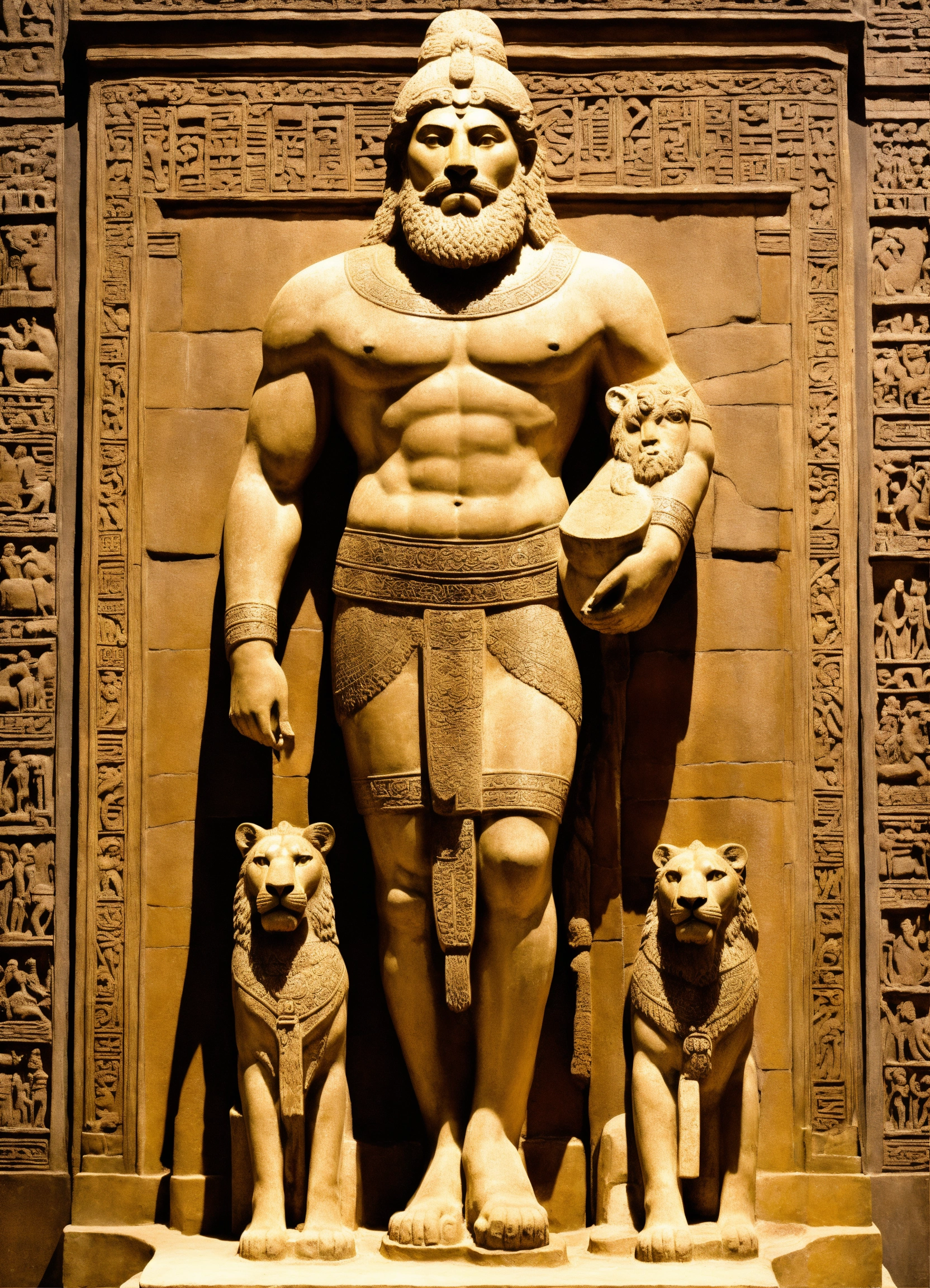 Lexica - Gilgamesh the giant man as a standing stone statue, he has a ...