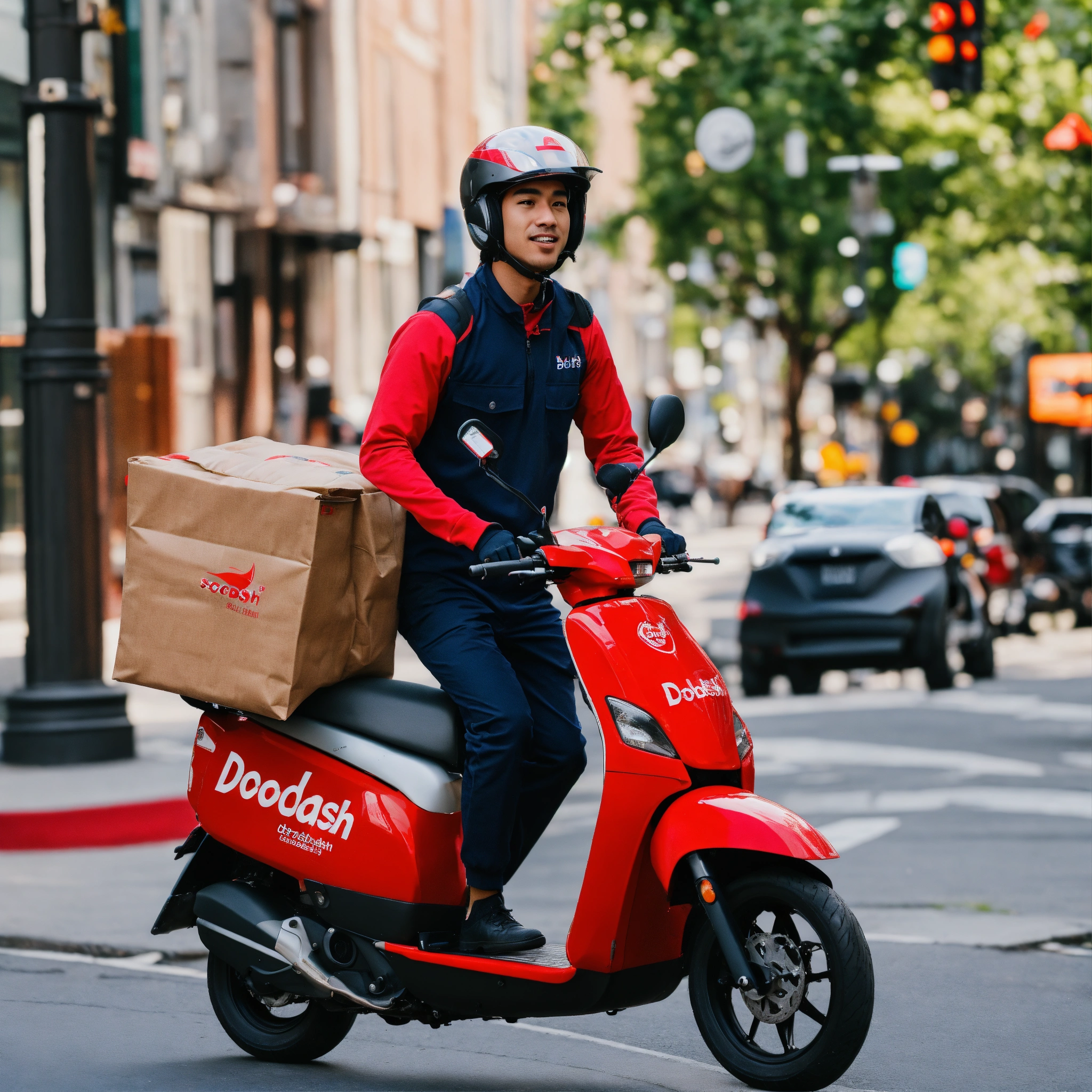 Lexica - A photo of a delivery person on a scooter. The delivery person ...