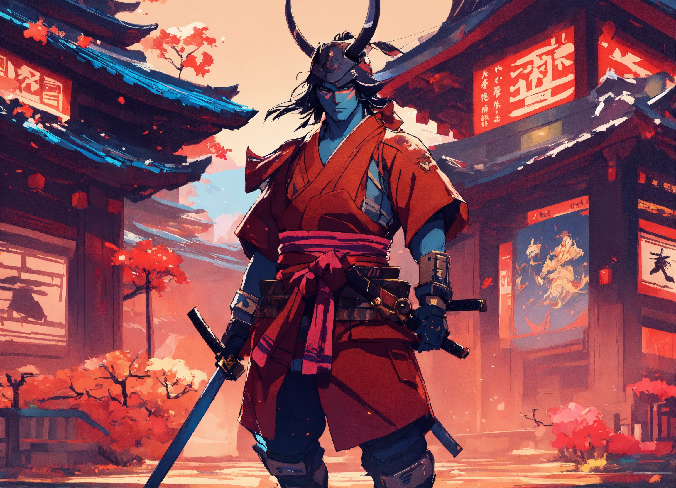 Lexica - Photo of a samurai with heroic pose, dota 2, screens, robot ...