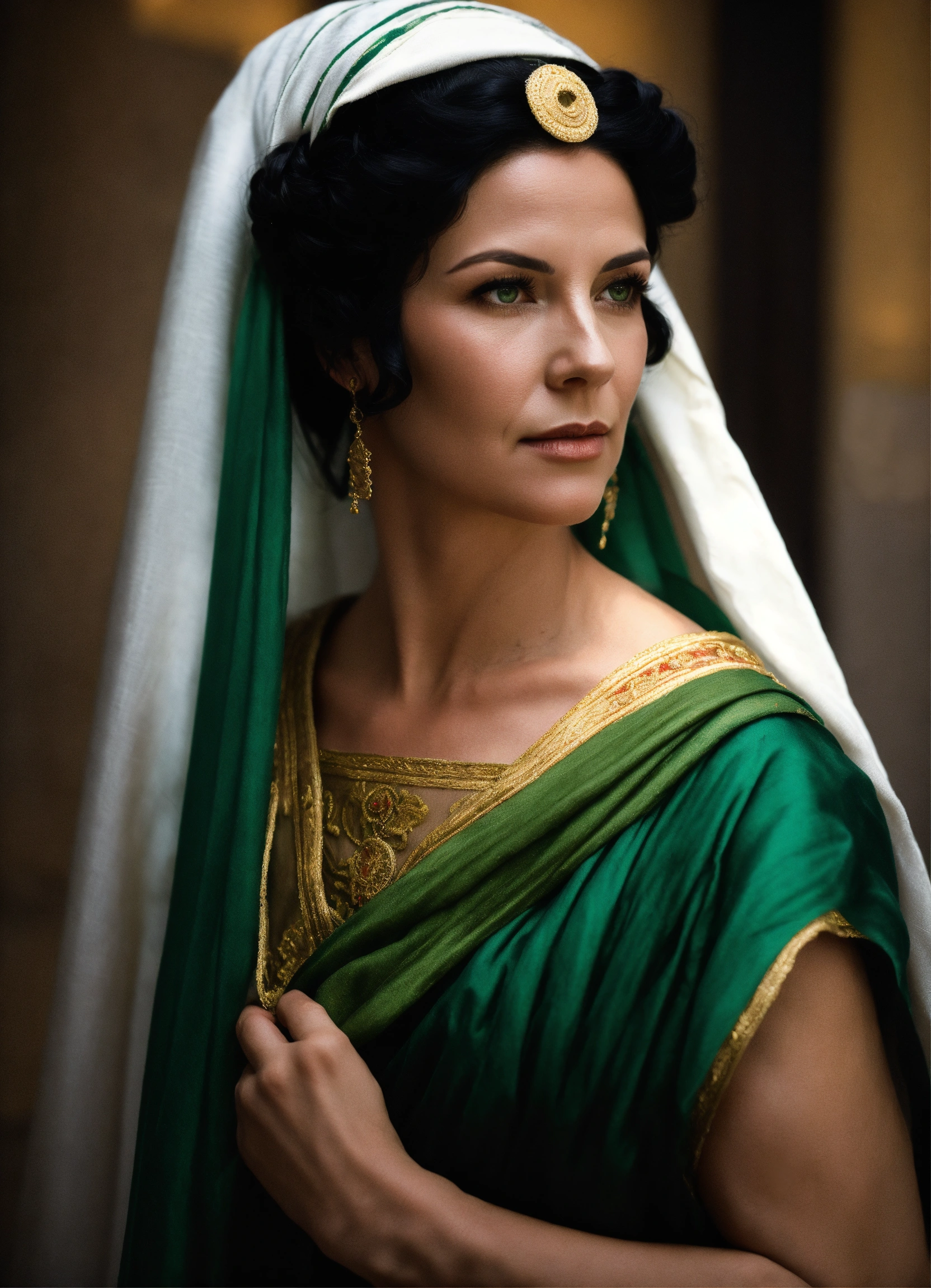 Lexica - A Roman woman with black hair and dark green eyes. The hair is ...