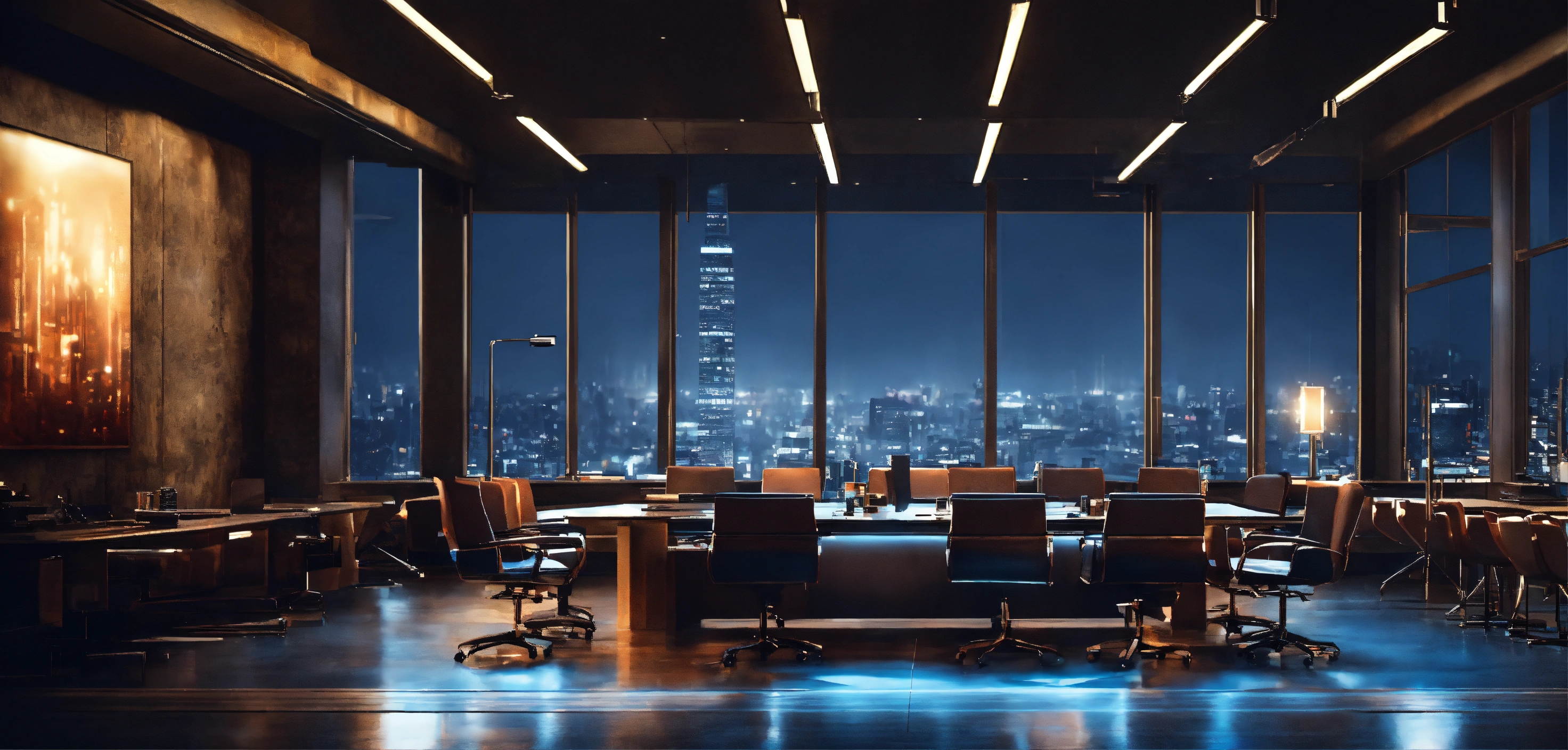 Lexica - Cinematic look, urban city by night, modern design conference ...