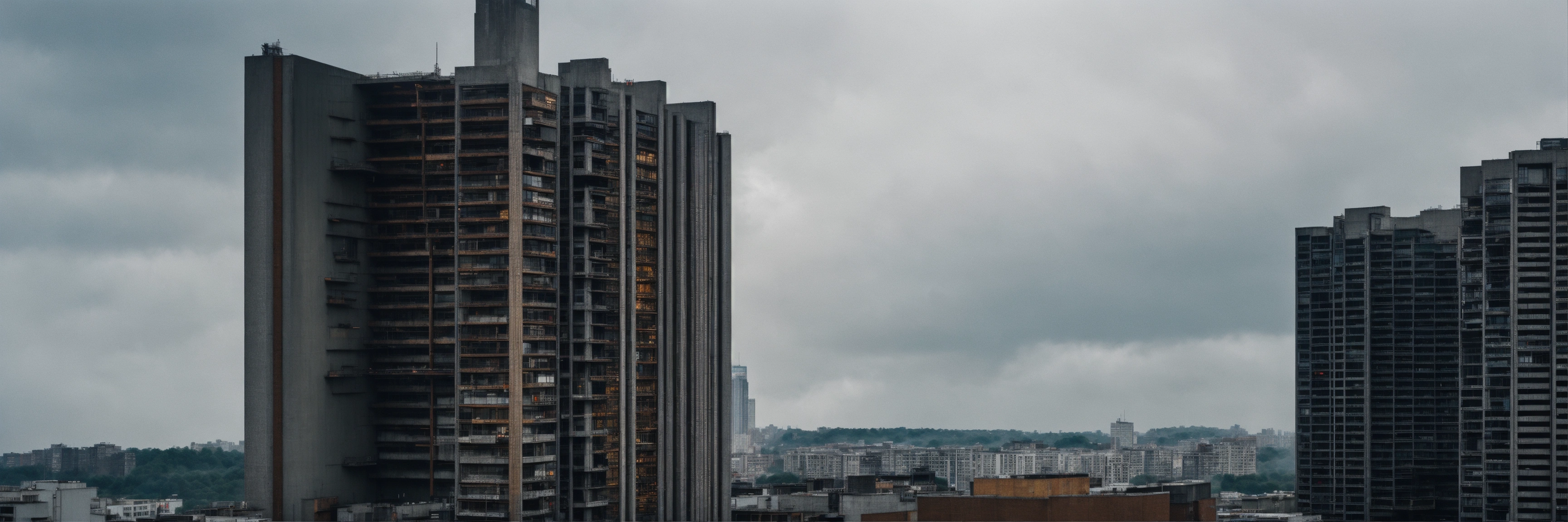 Lexica - Enormous brutalist architecture in big city buildings. cloudy day