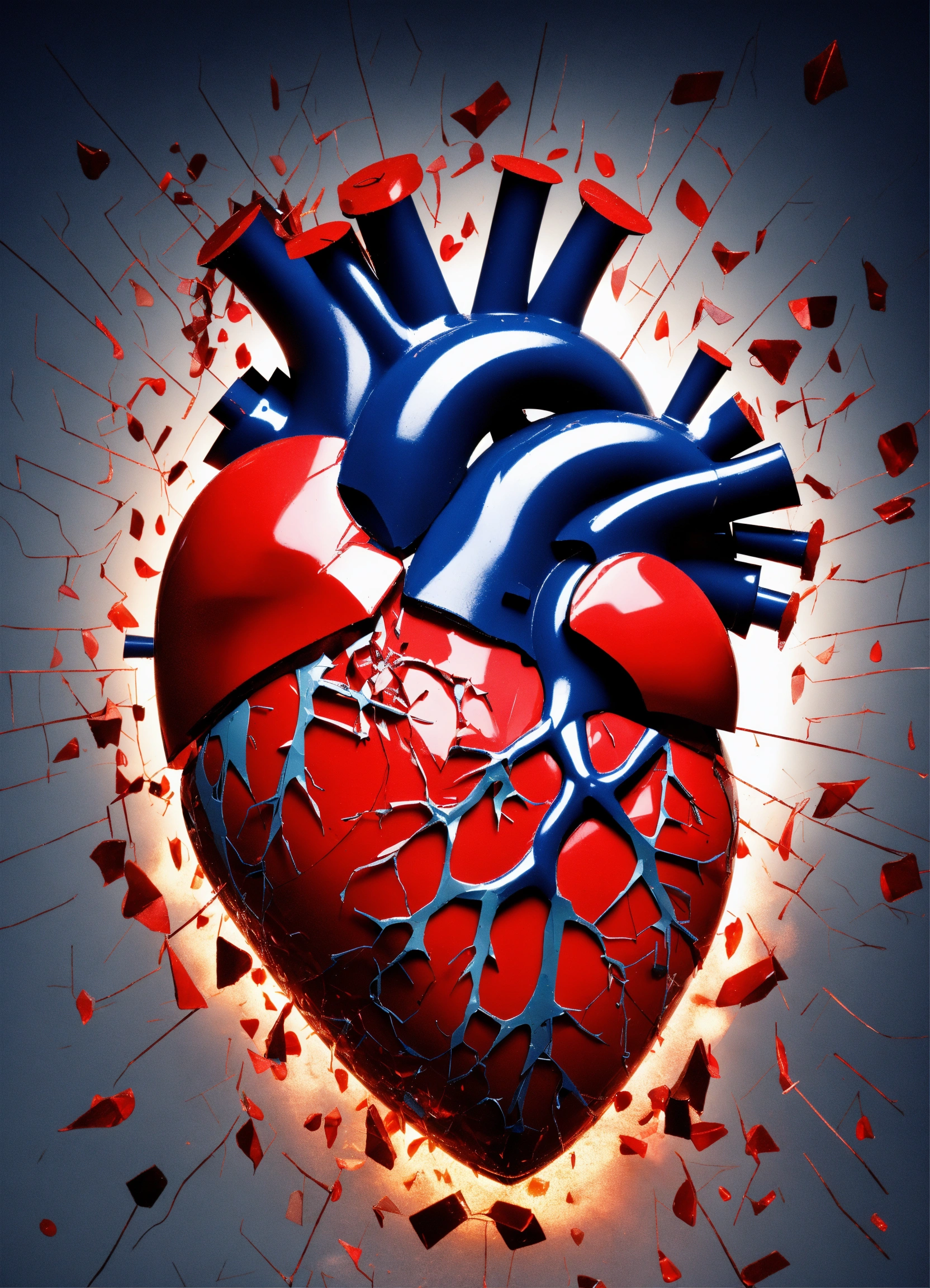 Lexica - Anatomy of a human heart bursting into tiny glass shards ...