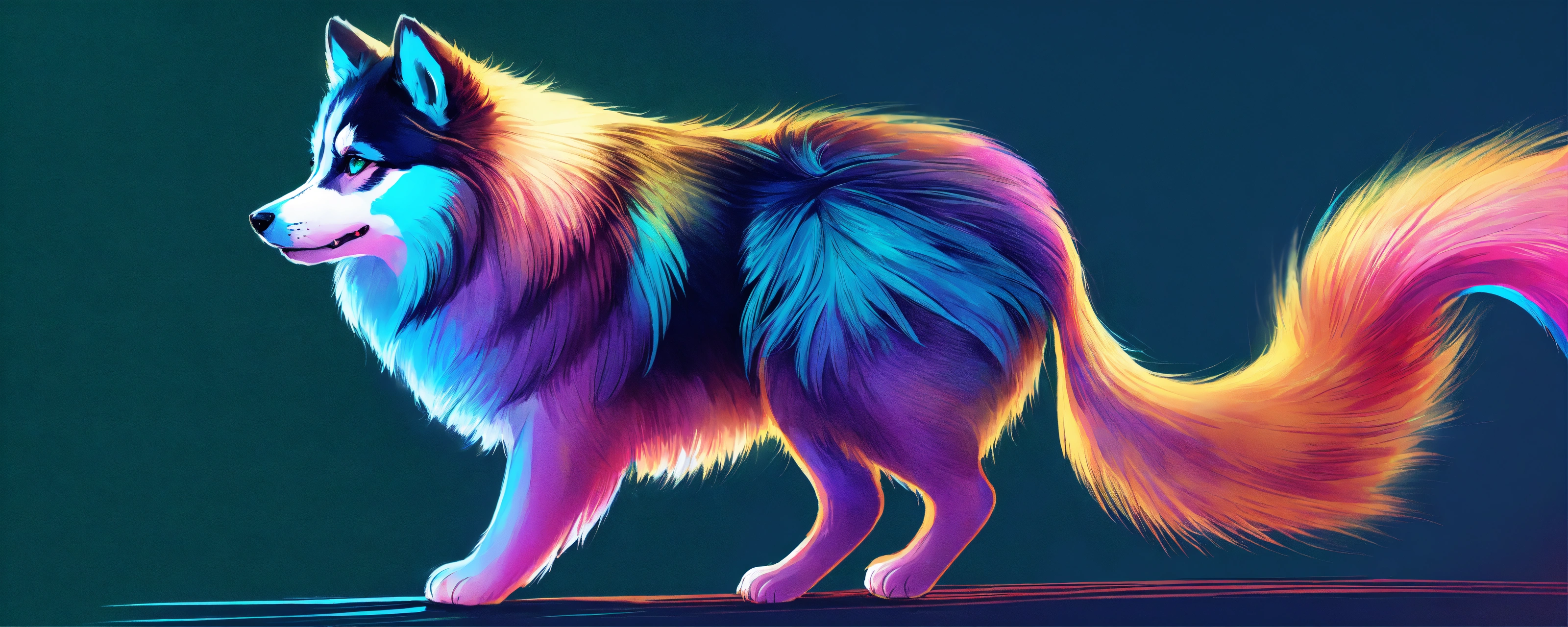 Lexica - A full body image of a pomsky black and white with long hair ...