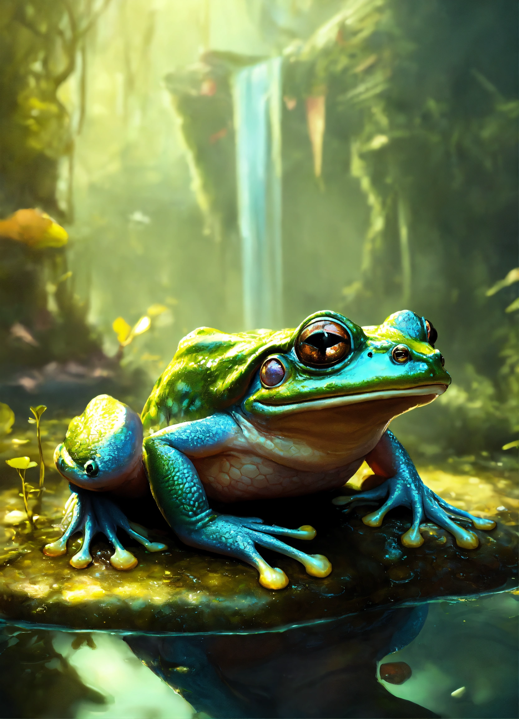 Lexica - “giant frog with tusks in its mouth, sitting on a pool of ...